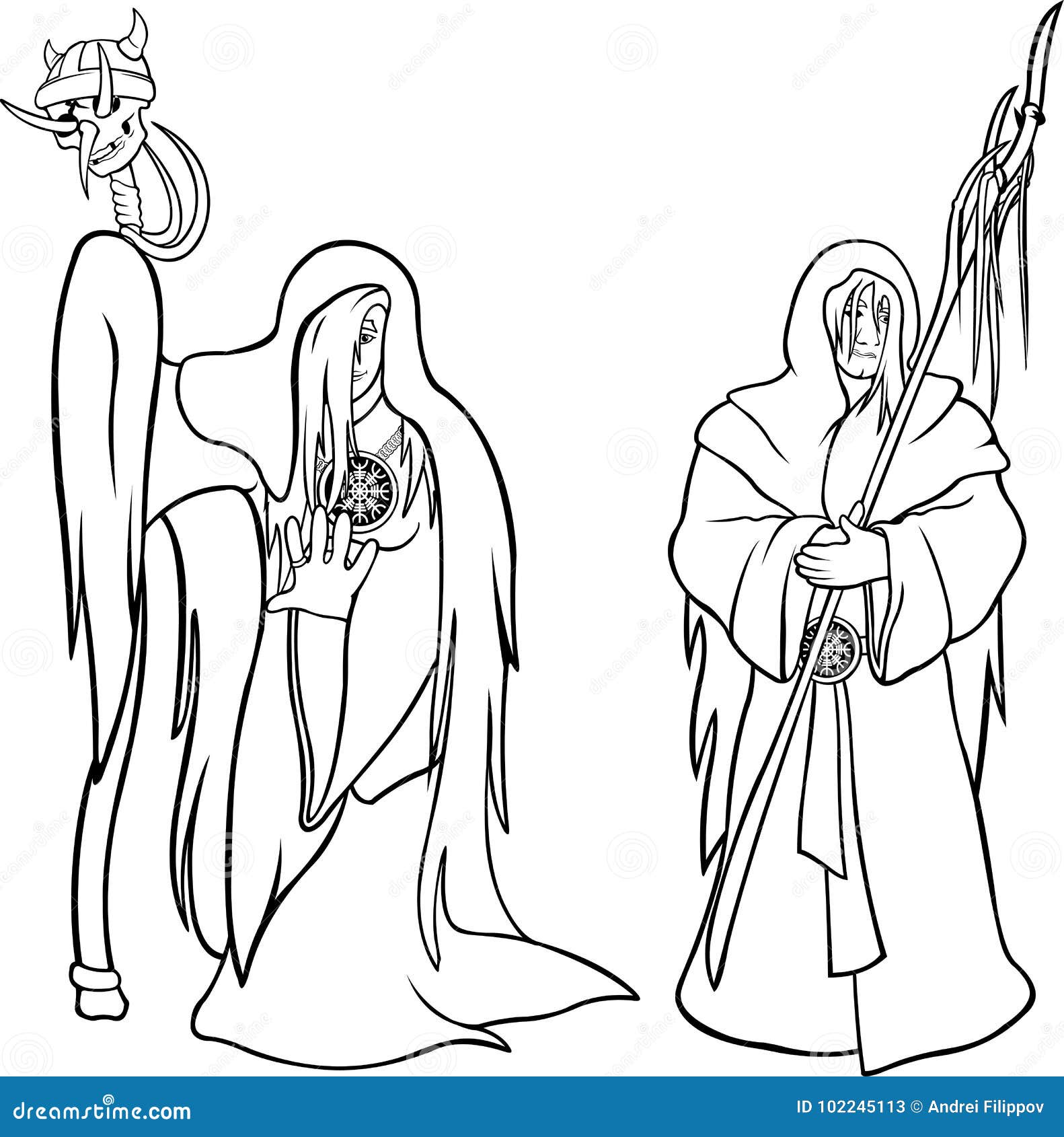 Two Linear Arts with Couple of Mages Stock Vector - Illustration of ...