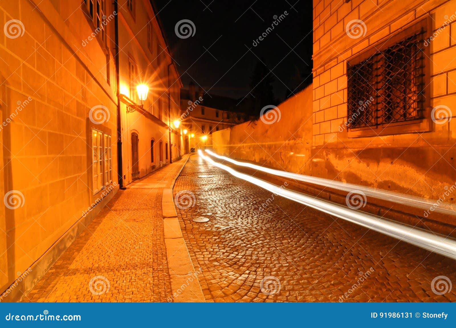 Two Lines of Light Rays Passing in the Street Stock Image - Image of ...