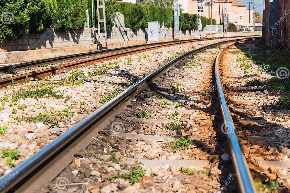 Two Lines of Parallel Train Tracks in Opposite Directions, Seen from ...