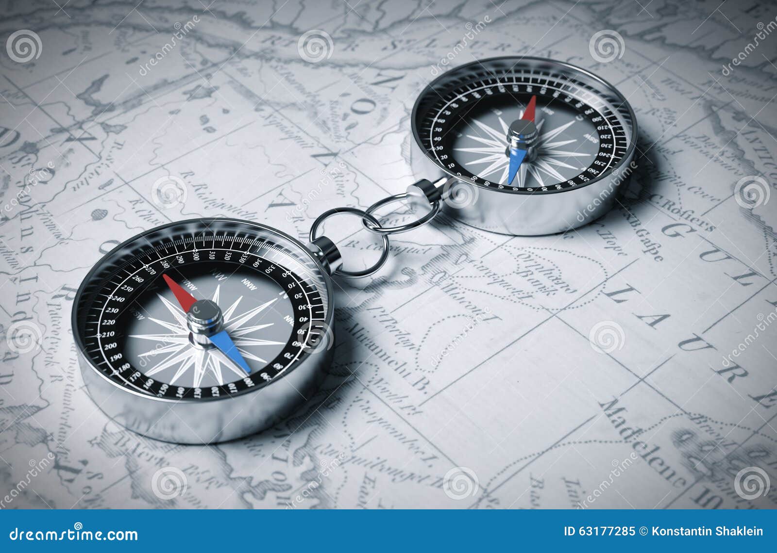Two Linked Compass on the Map Stock Illustration - Illustration of ...