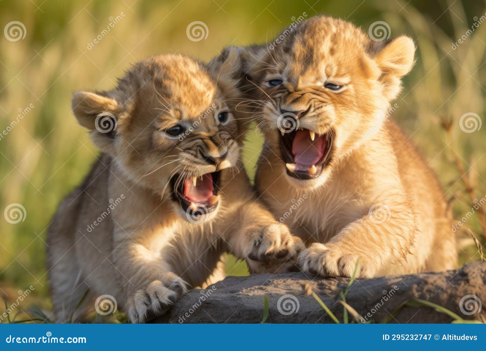 Two Lion Cubs Play-fighting Stock Image - Image of nature, siblings ...