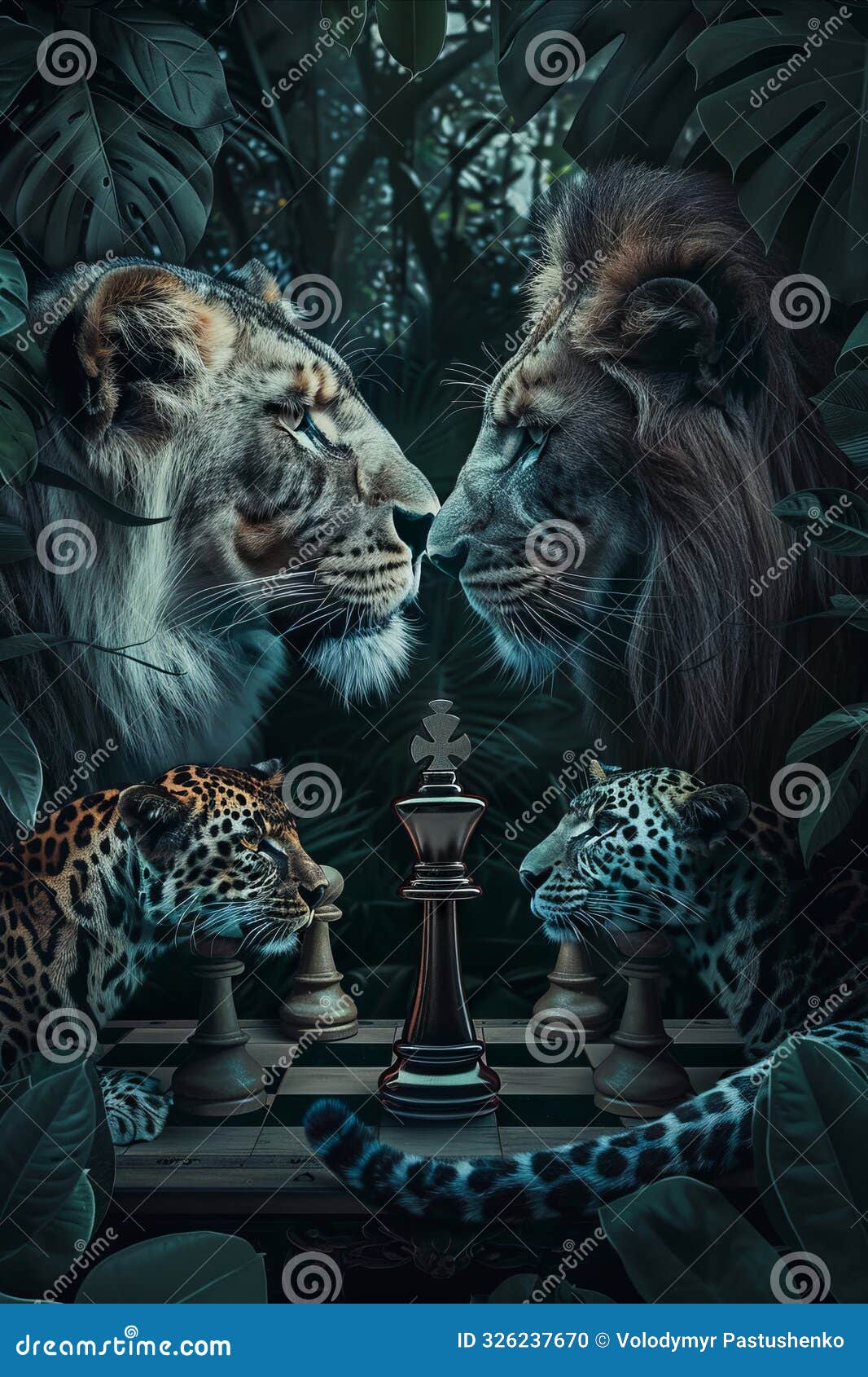 Two Lions Playing Chess in the Jungle Stock Photo - Image of lions ...