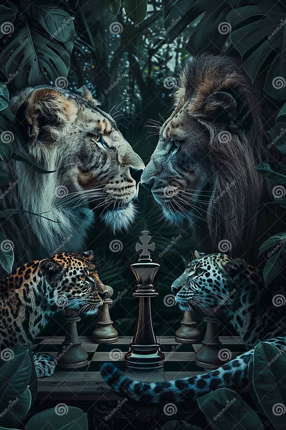 Two Lions Playing Chess in the Jungle Stock Photo - Image of lions ...