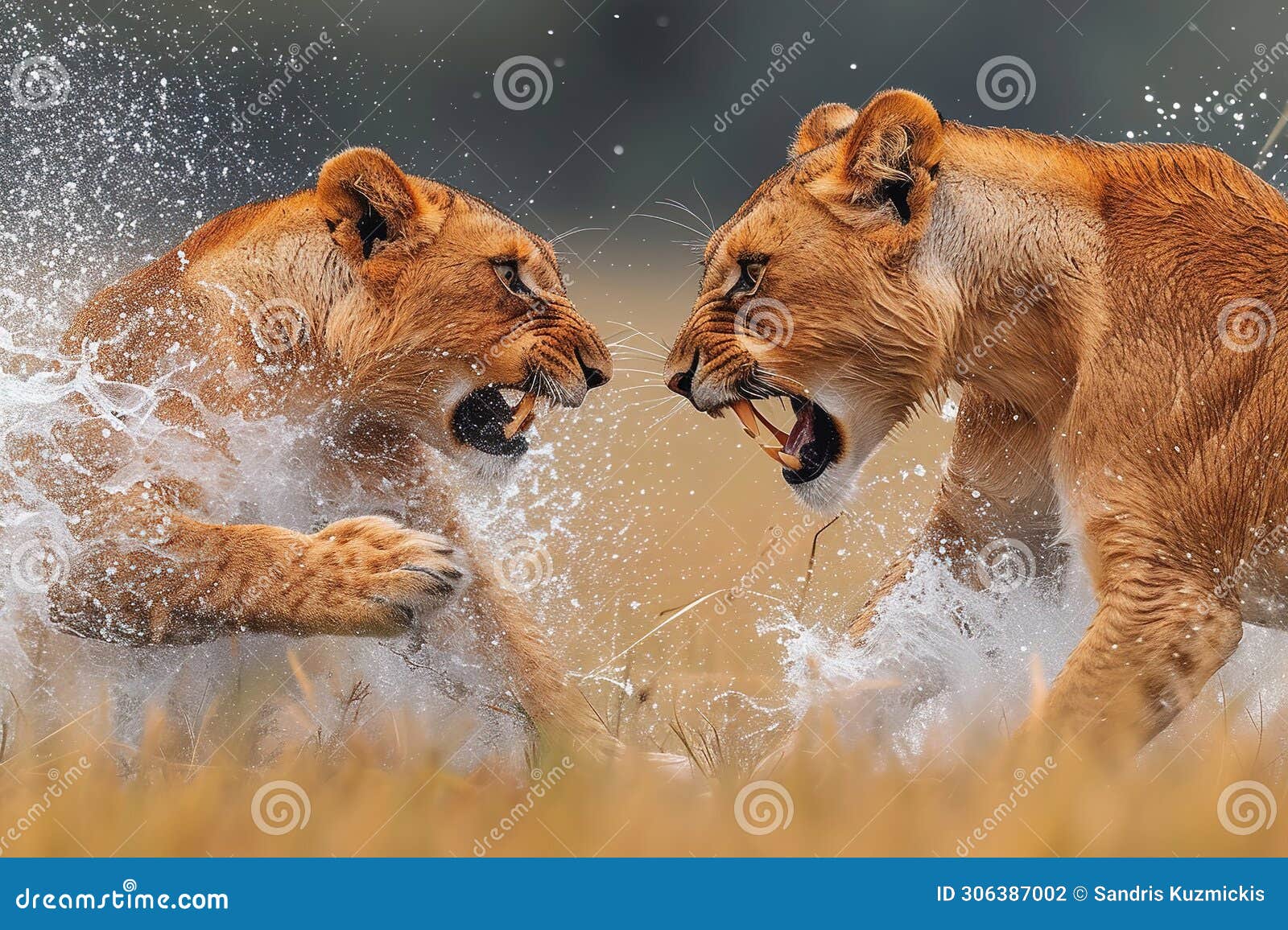 Two Lions Playing Together. Generative AI Stock Illustration ...