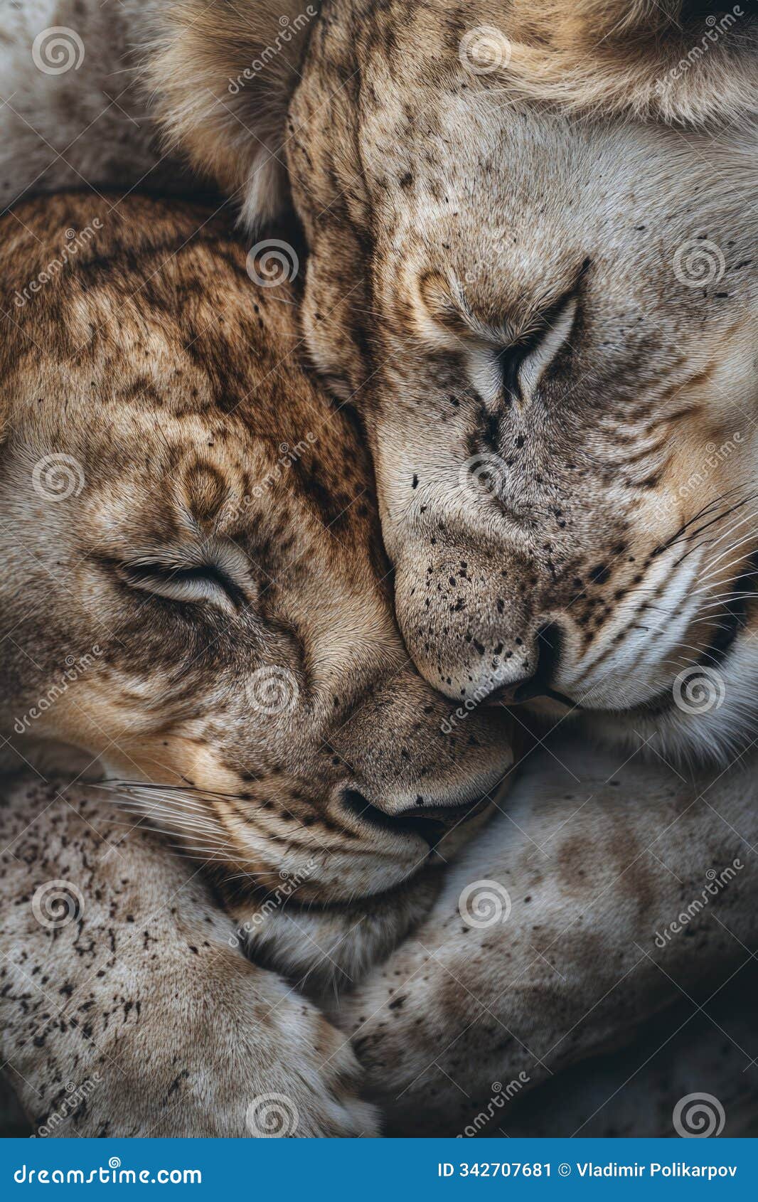 Two Lions Relaxing Together, Side by Side Stock Image - Image of ...