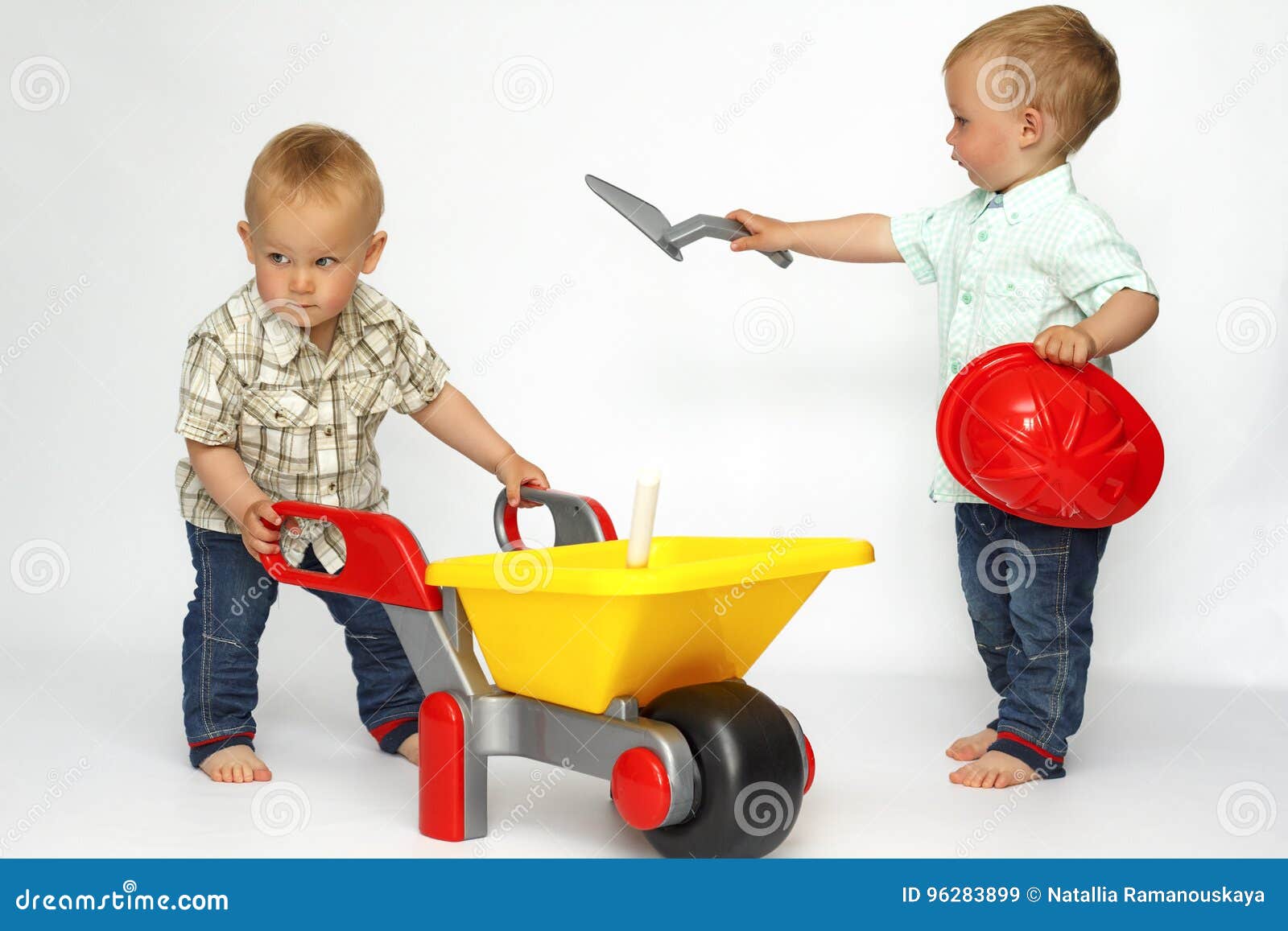 Two Little Boy Play Builders Stock Image - Image of colorful, infant ...