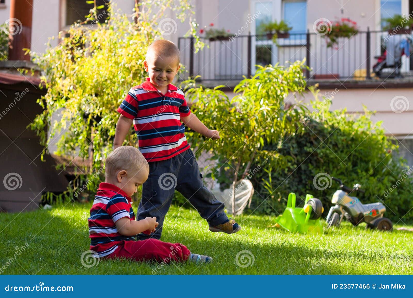 Two Little Brothers Play Outdoors Stock Photo - Image of european ...