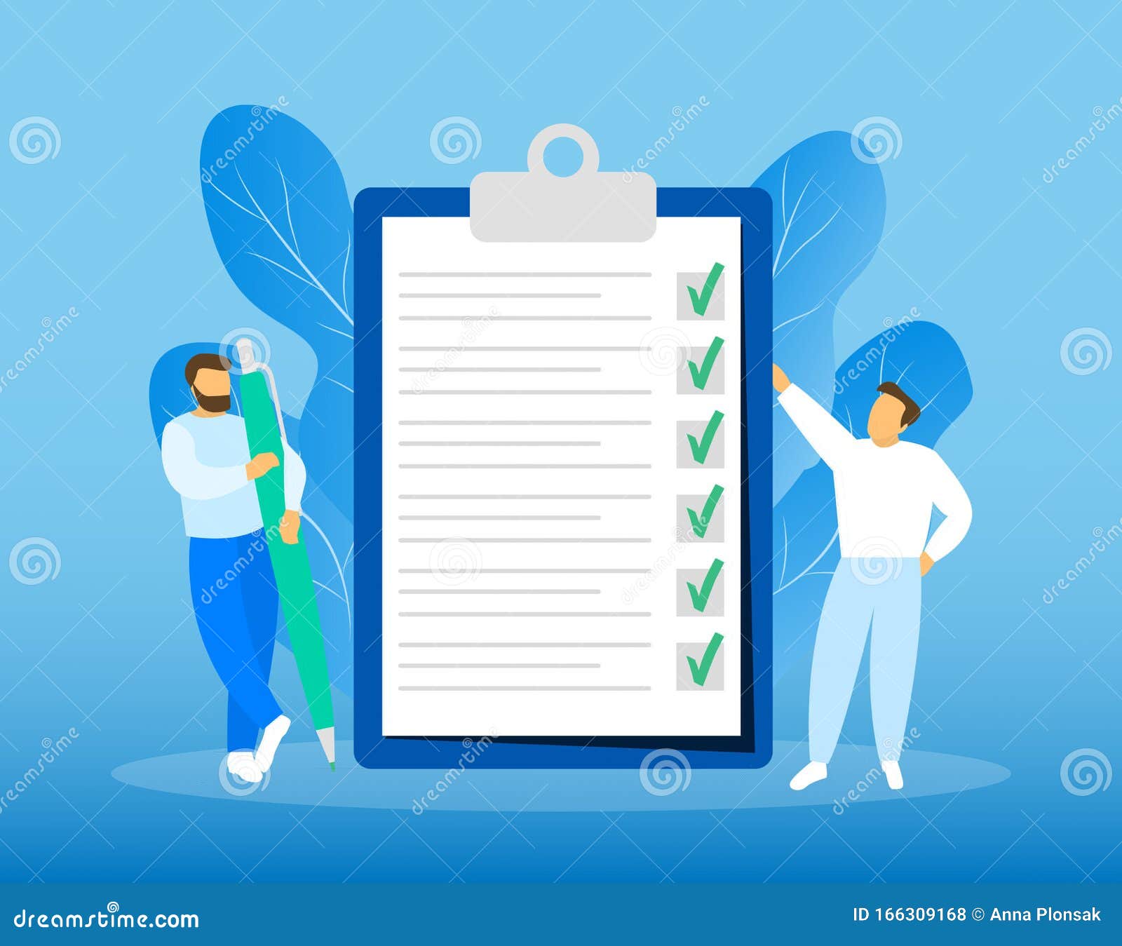 Two Little Characters Near the Big Checklist Stock Illustration ...