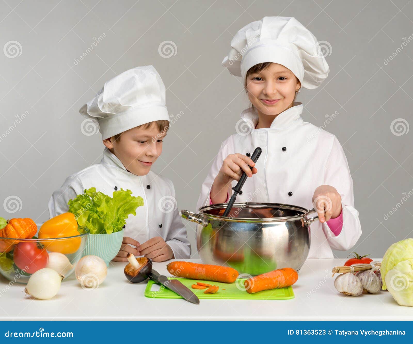 Two Little Chefs Cook and Smile Stock Image - Image of colorful, bright ...