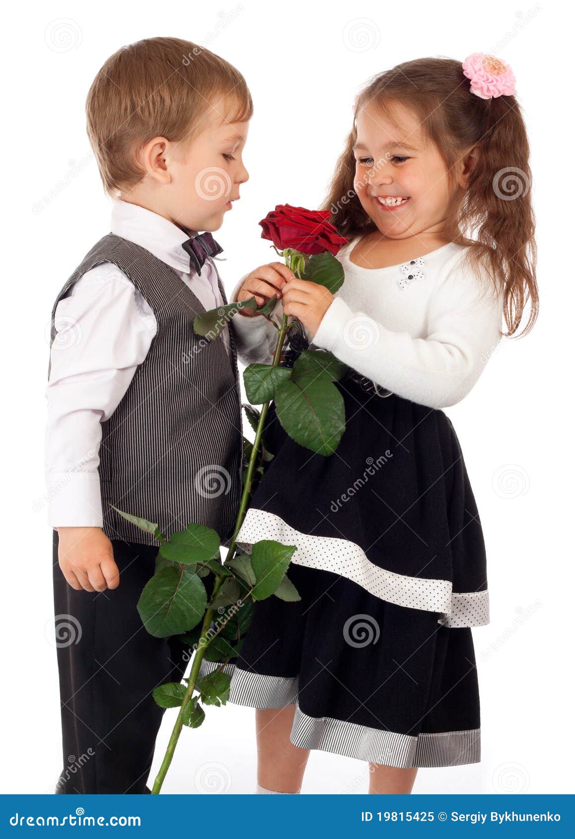 Two Little Children with Red Rose Stock Image - Image of relations ...