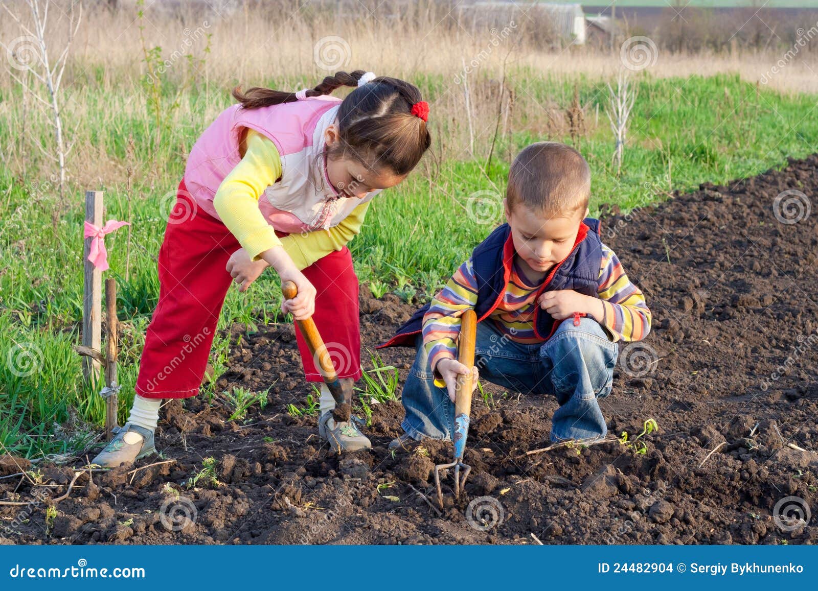 Two Little Children Weed Beds Stock Photo - Image of cultivate, little ...