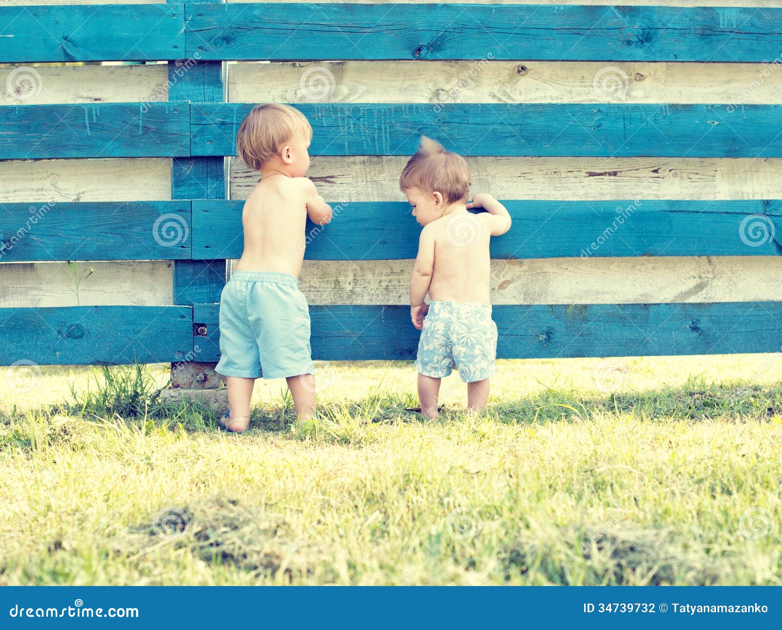 Two Little Cute Boy Standing Back Stock Photo - Image of horizontal ...