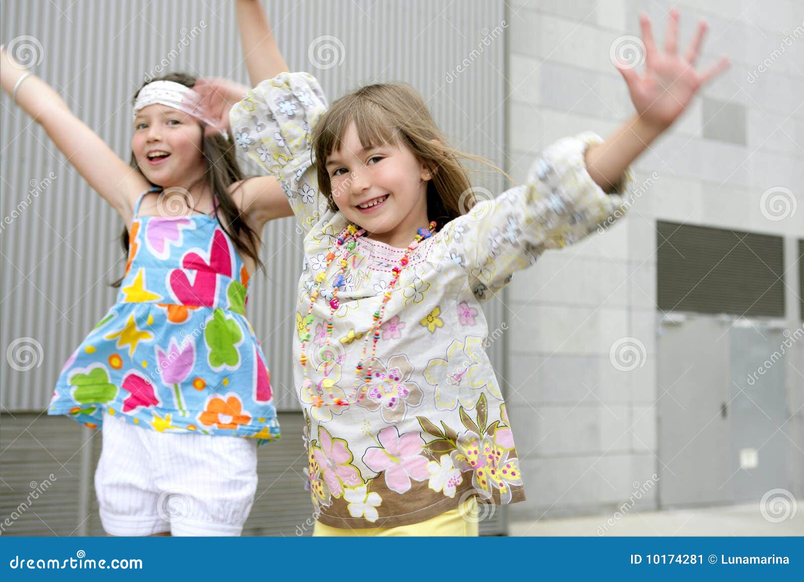 Two Little Girls Dancing in the City Stock Image - Image of long ...
