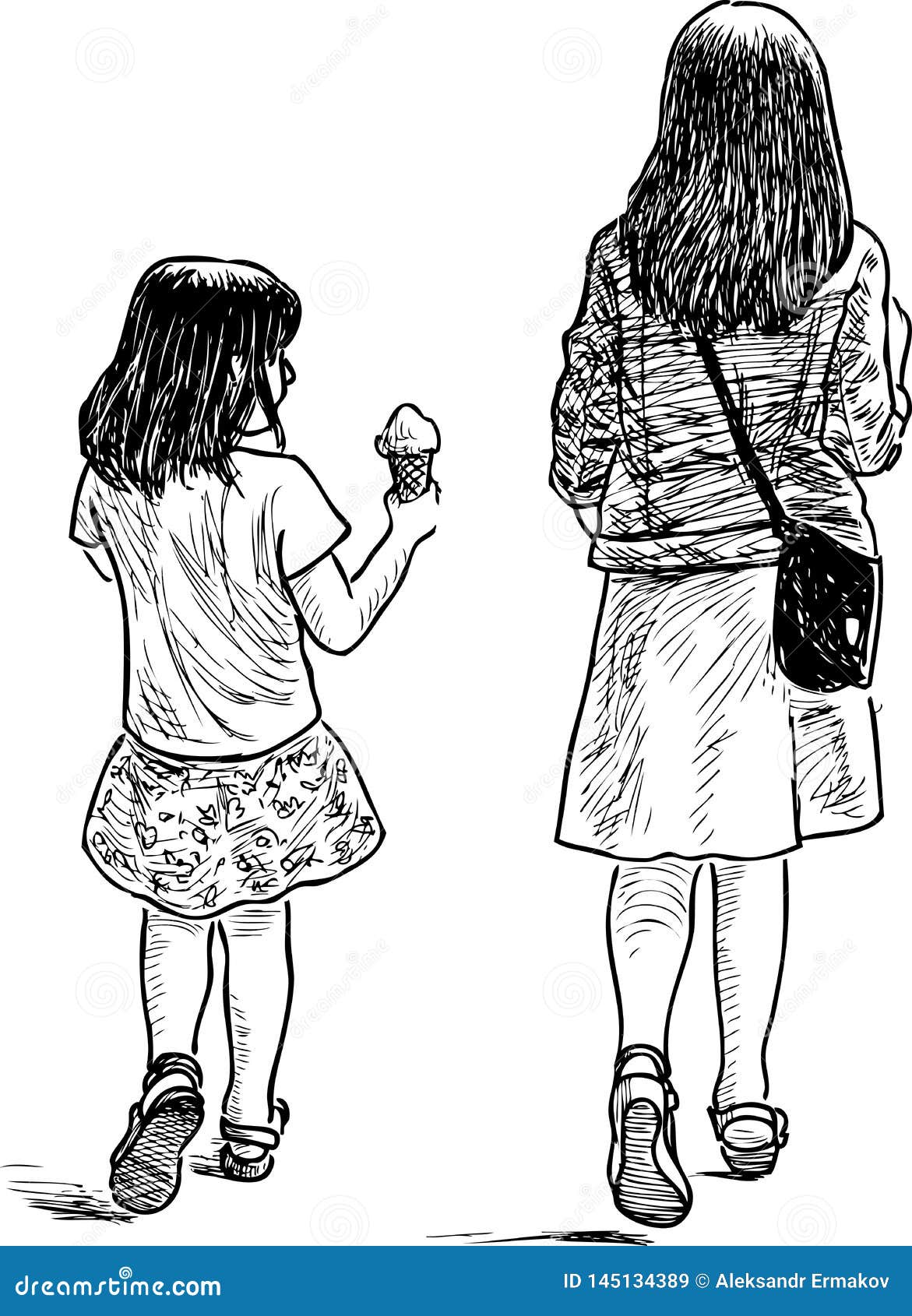 Two Little Girls Going on a Stroll Stock Vector - Illustration of ...