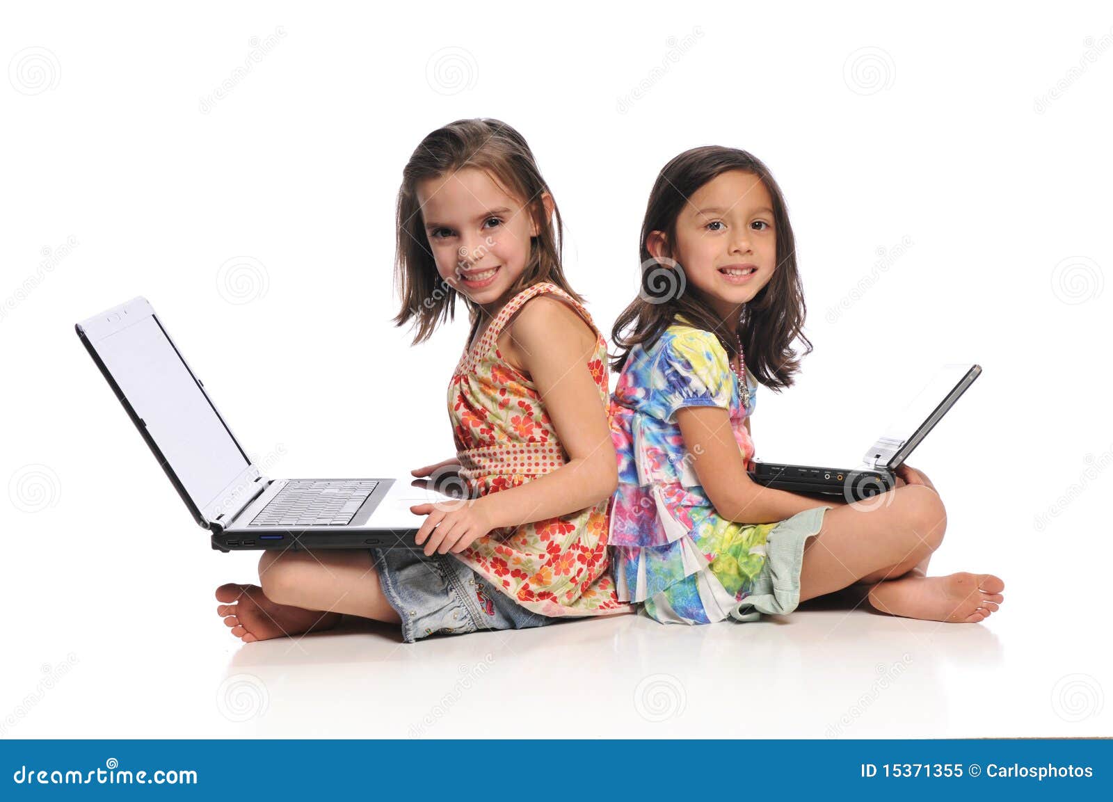 Two Little Girls with Laptop Computers Stock Image - Image of child ...