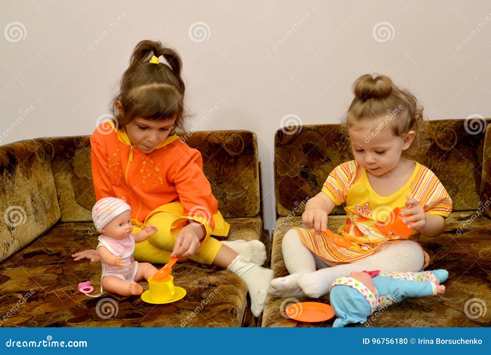 Two Little Girls Play House Stock Photo - Image of little, people: 96756180