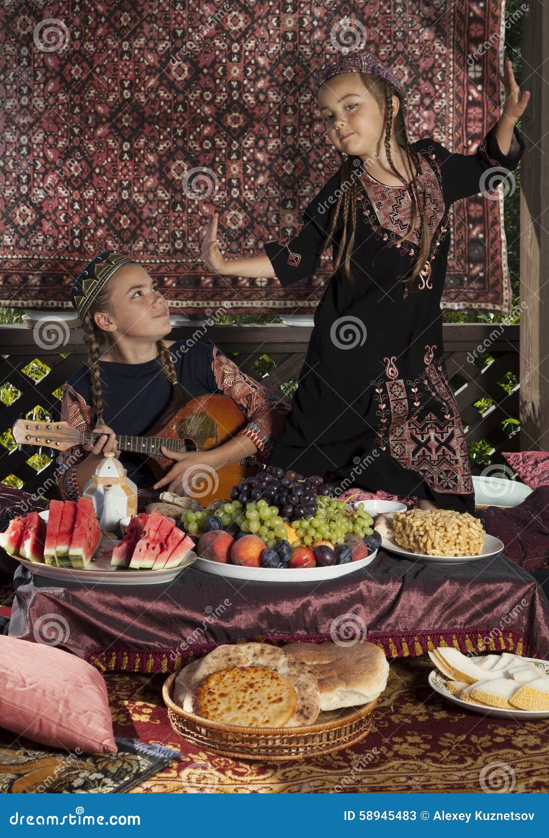 Two Little Girls Playing Mandolin Stock Image - Image of girls, carpet ...