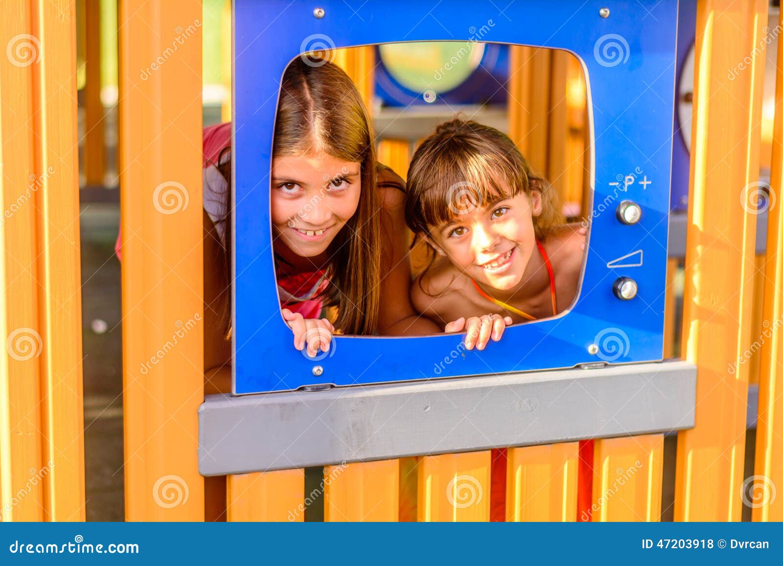 Two Little Girls Playing on the Playground Stock Photo - Image of brown ...
