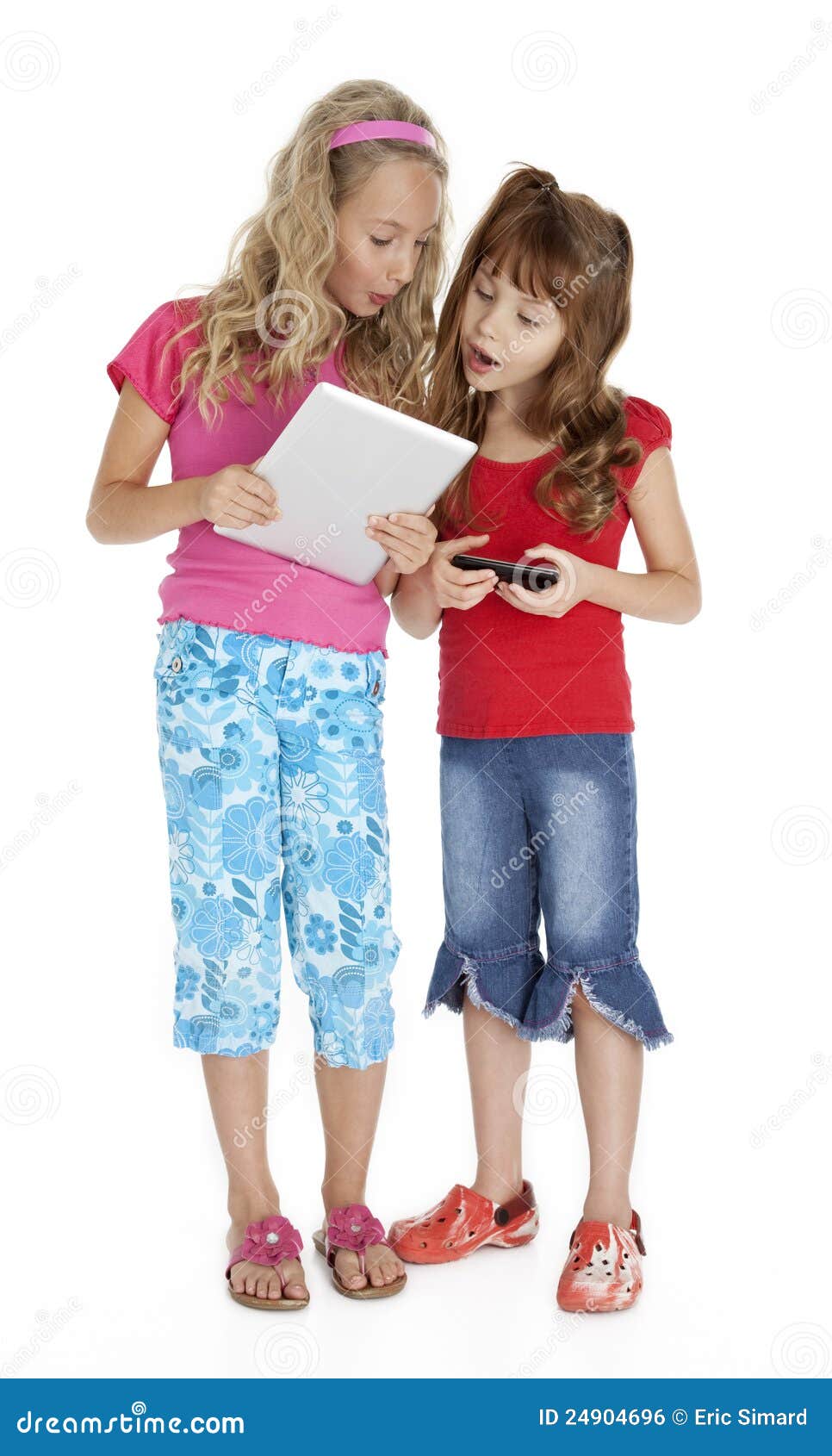 Two Little Girls with Tablet Device Stock Photo - Image of pretty, full ...
