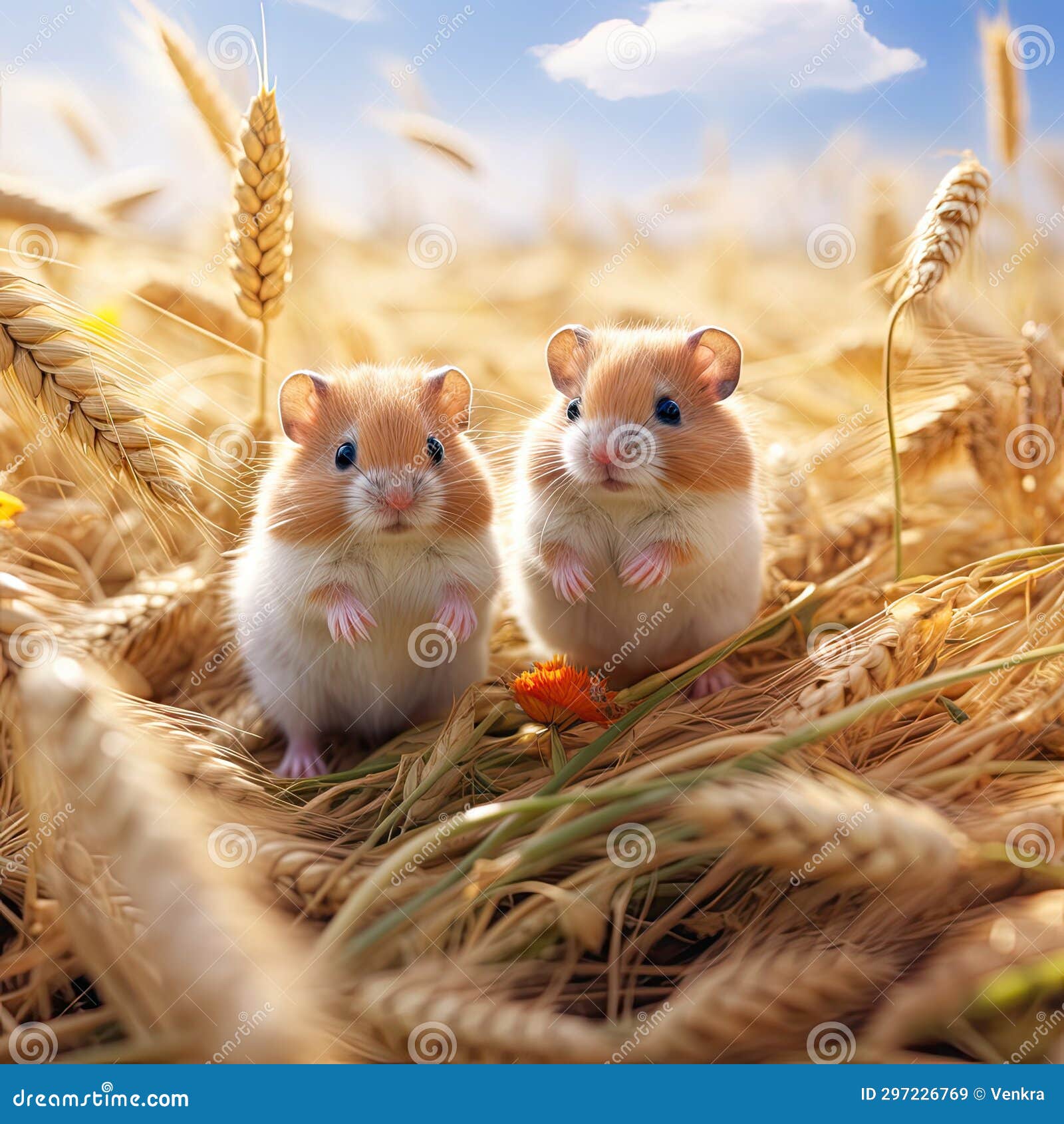 Two Little Hamsters in a Wheat Field Stock Image - Image of generated ...