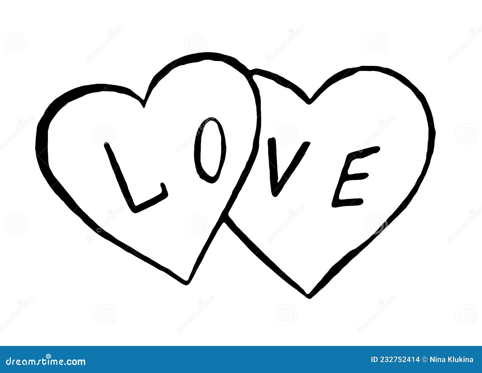 Two Little Hearts with a Black Outline on a White Background Stock ...