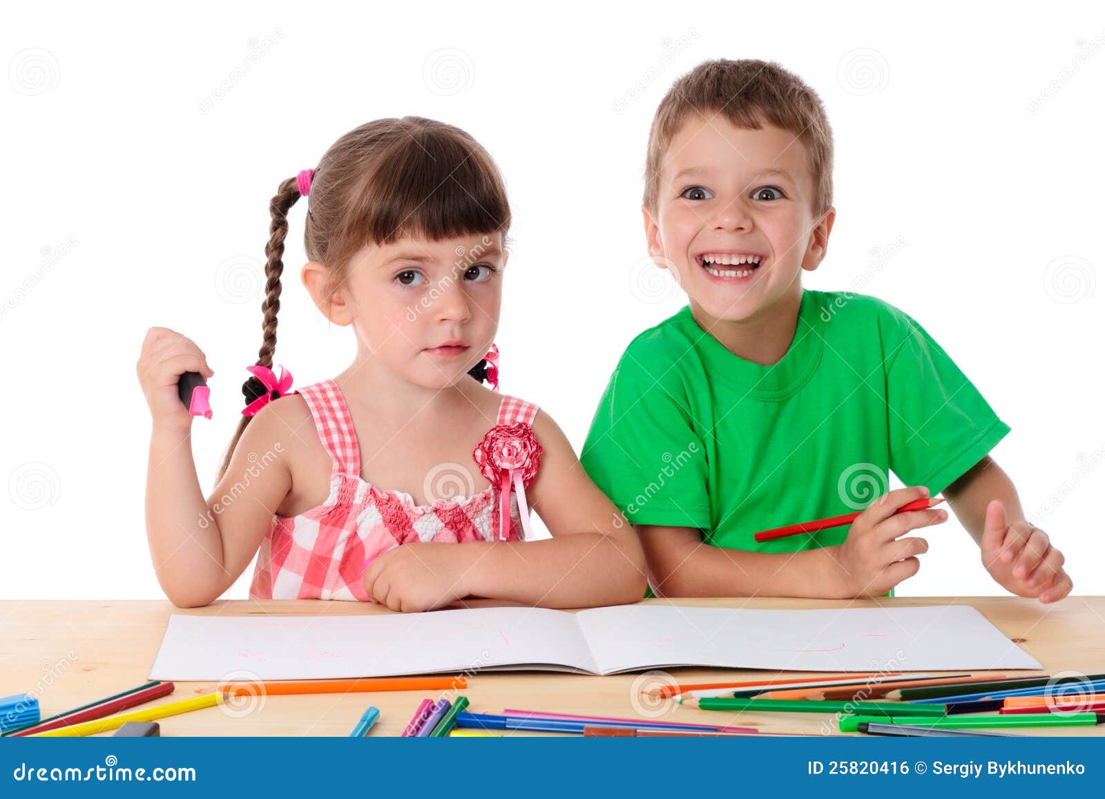 Two Little Kids Draw with Crayons Stock Photo - Image of inspiration ...