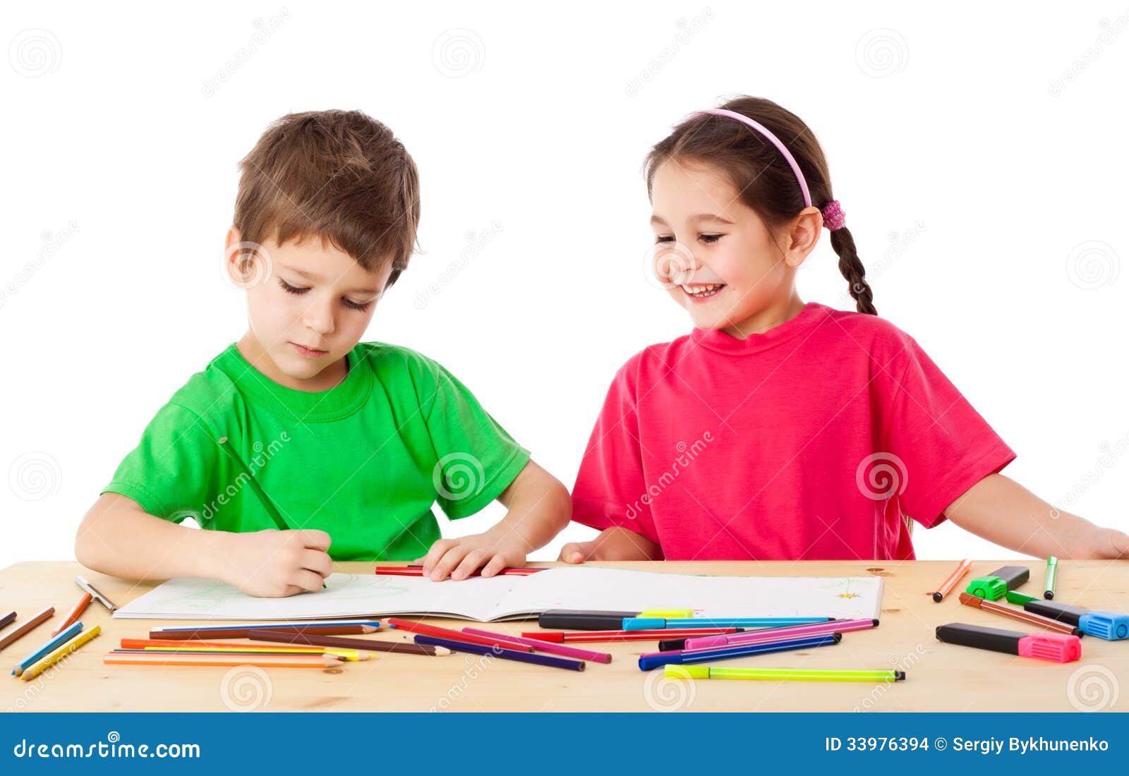Two Little Kids Draw with Crayons Stock Photo - Image of family ...
