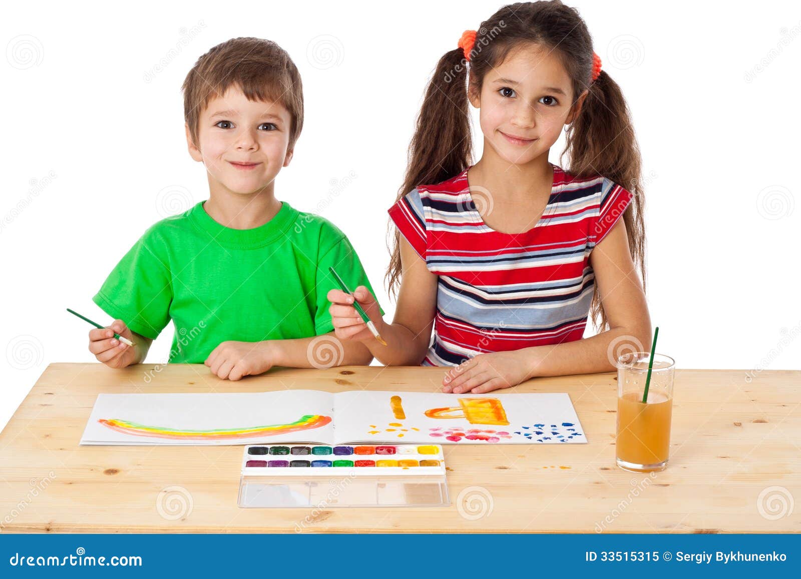 Two Little Kids Drawing Together Stock Image - Image of learning ...