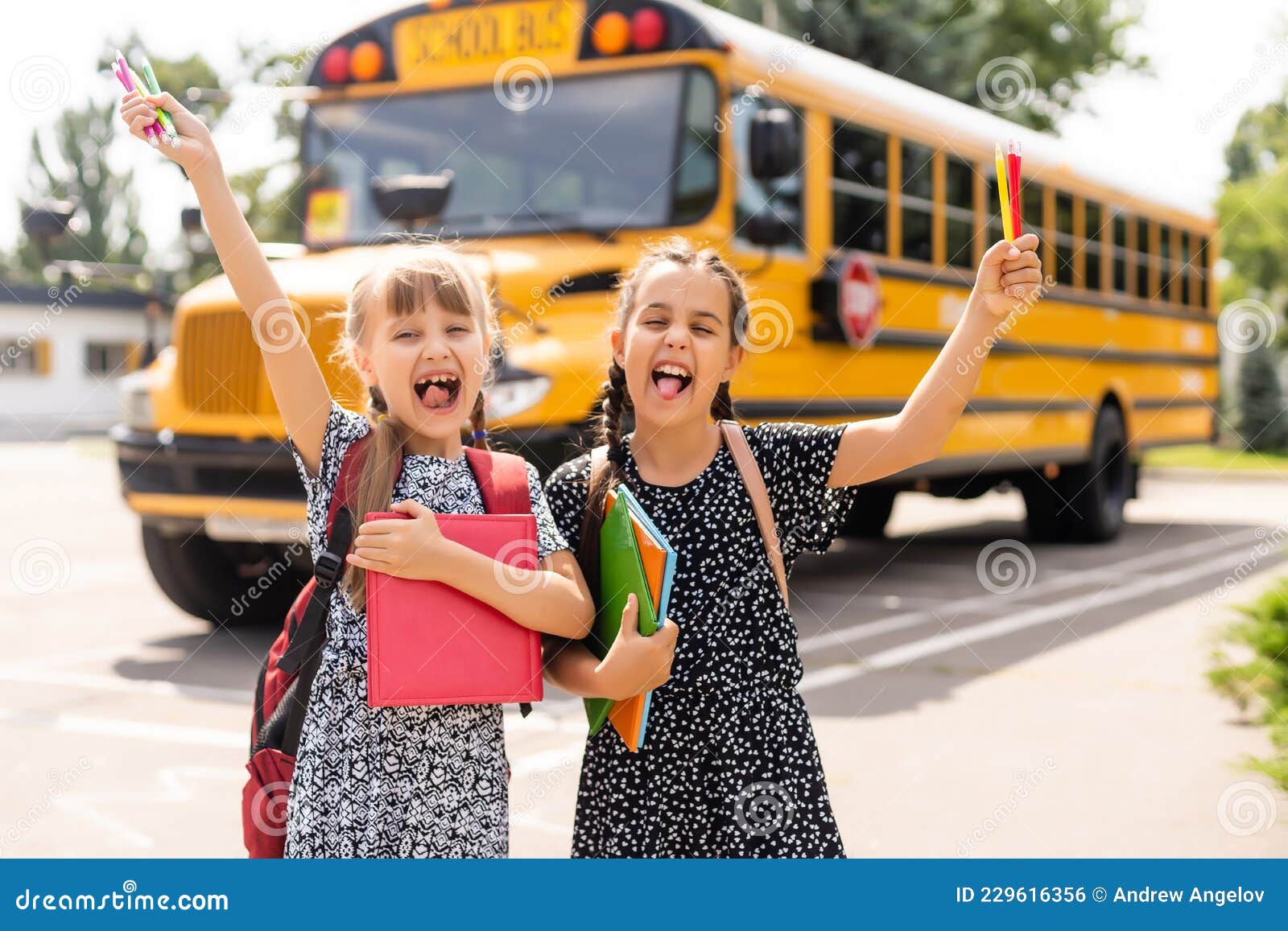 Two Little Kids Going To School Together. Stock Photo - Image of ...