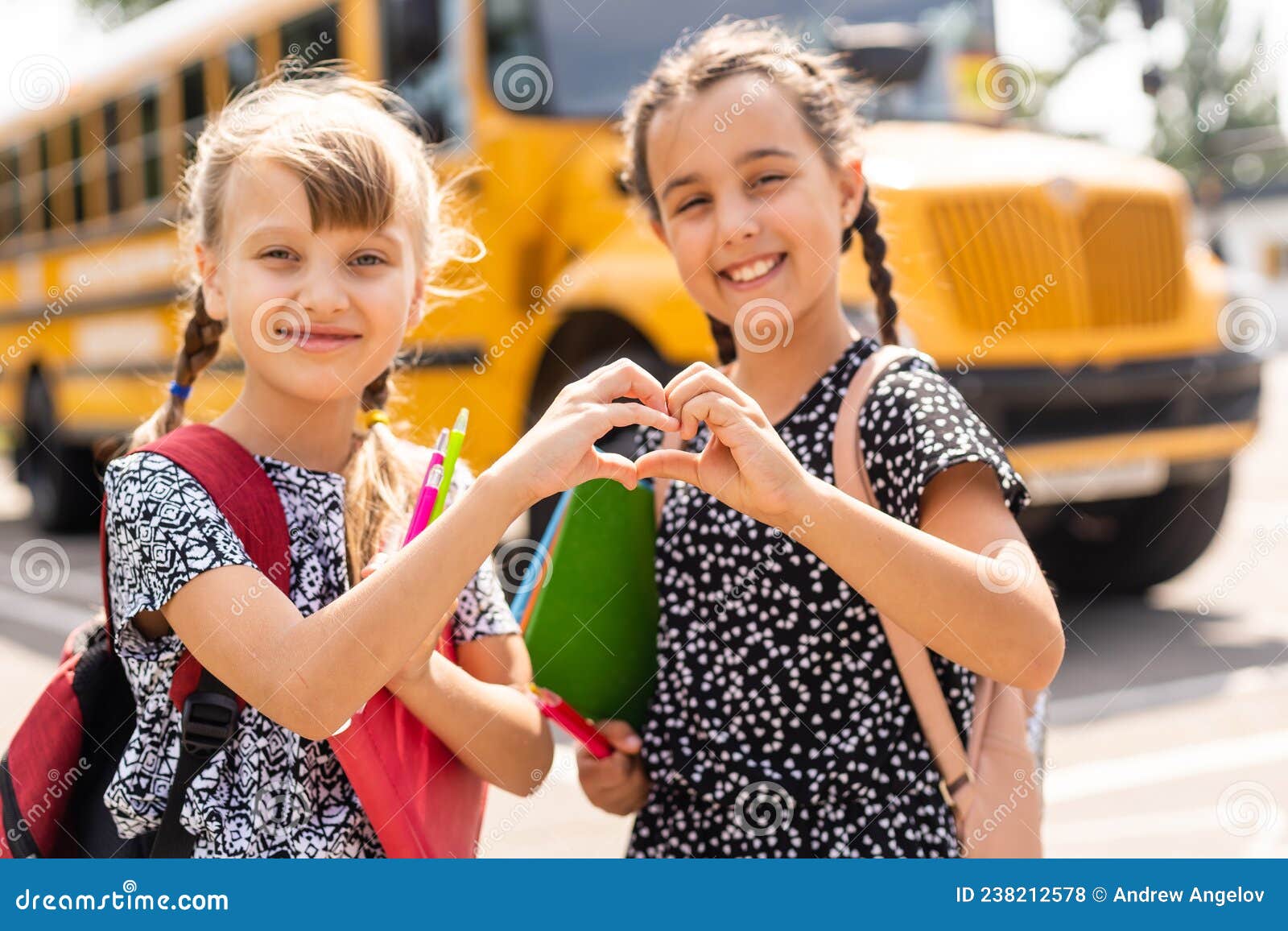 Two Little Kids Going To School Together. Stock Photo - Image of ...