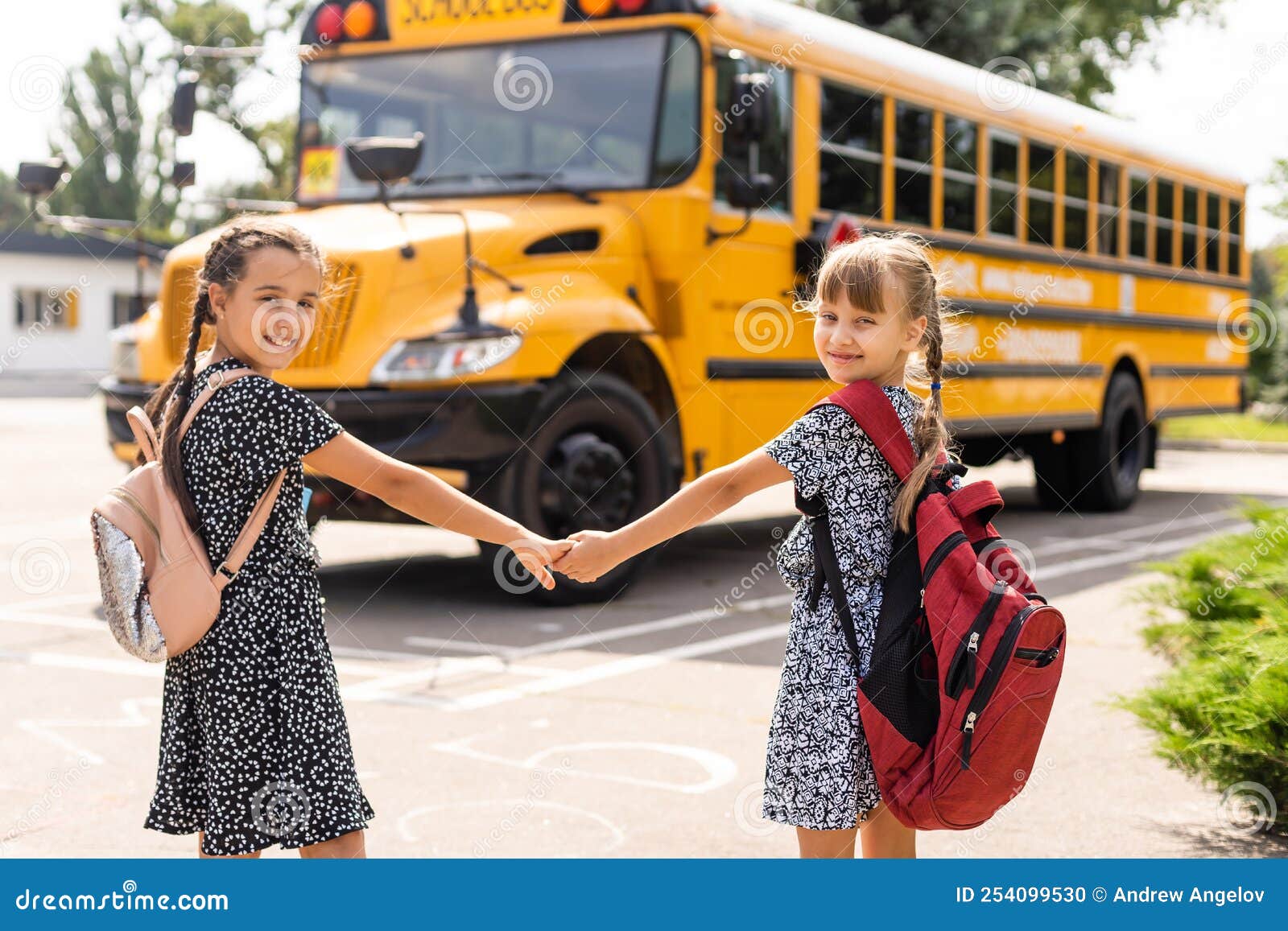 Two Little Kids Going To School Together. Stock Photo - Image of ready ...