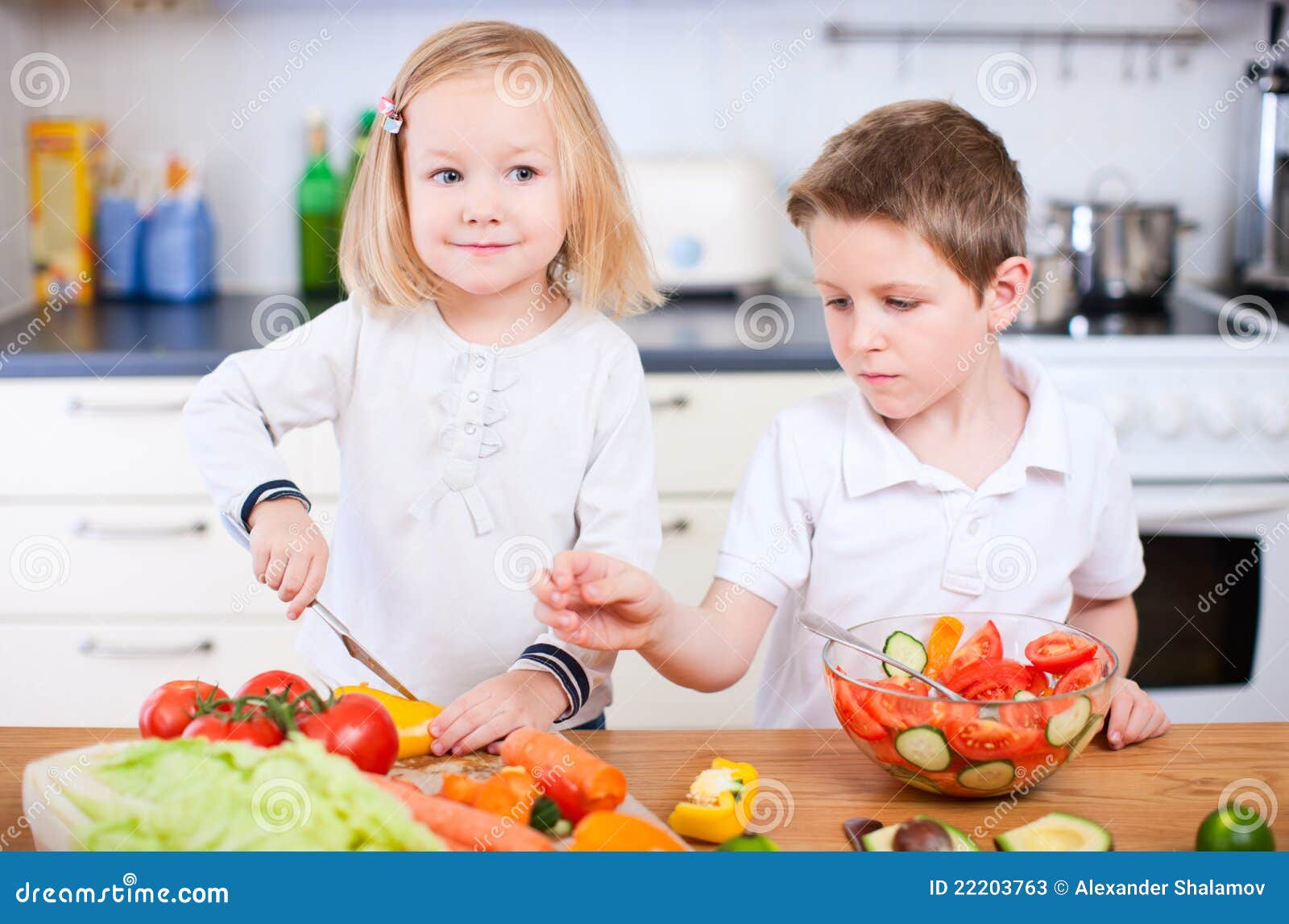 Two Little Kids Making Salad Stock Image - Image of preparing, helping ...
