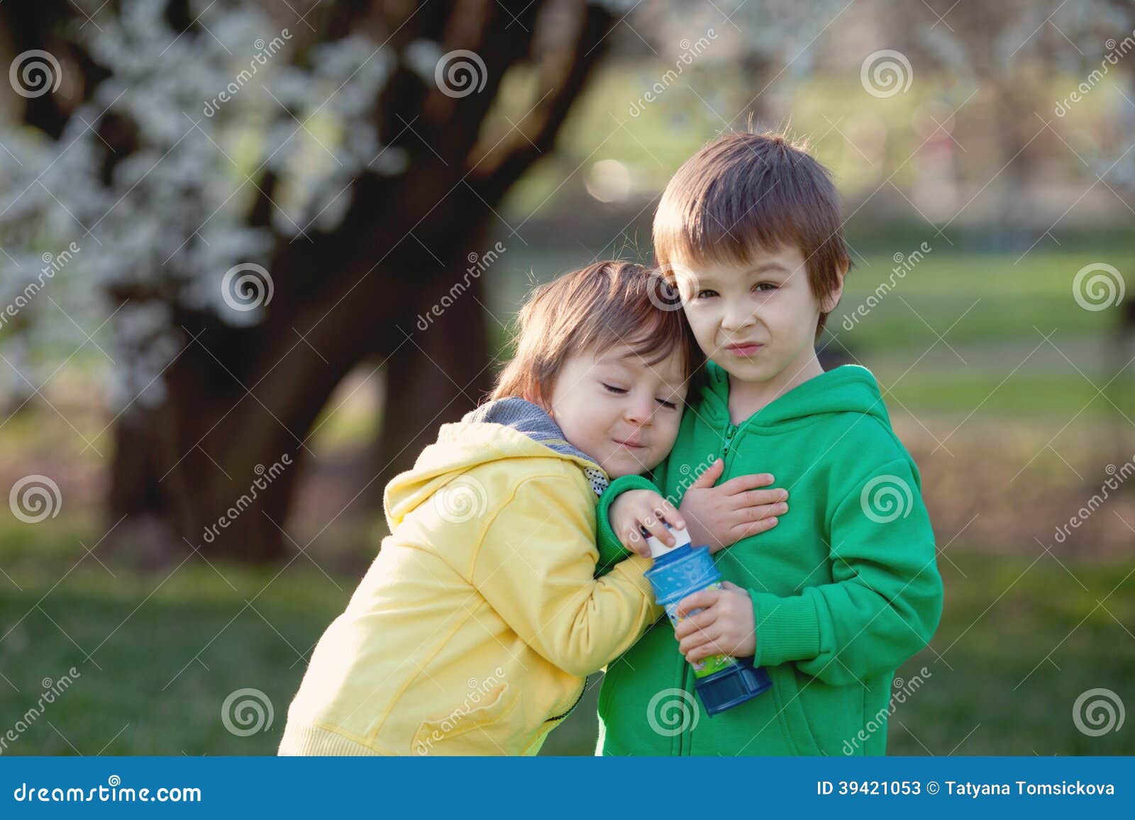 Two Little Kids in the Park, Having Fun Stock Image - Image of young ...