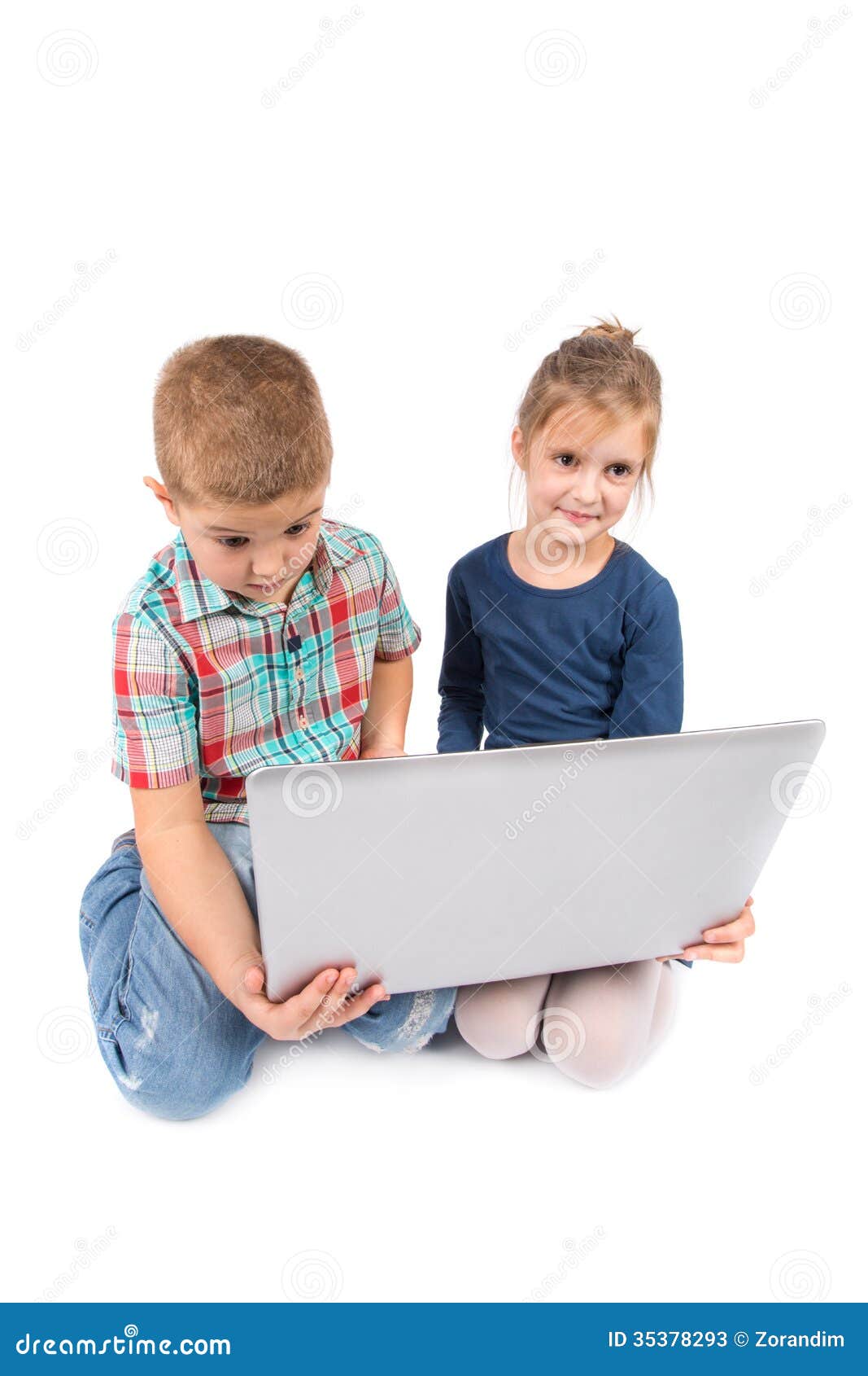 Two Little Kids Using a Laptop Stock Image - Image of amusing, child ...