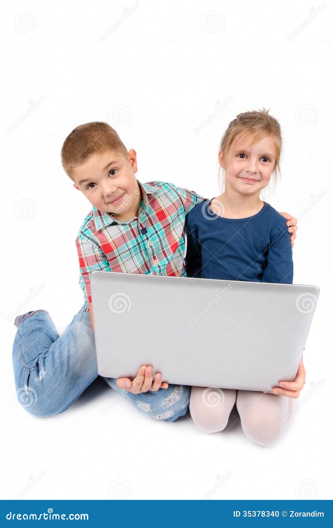 Two Little Kids Using a Laptop Stock Photo - Image of looking, amusing ...