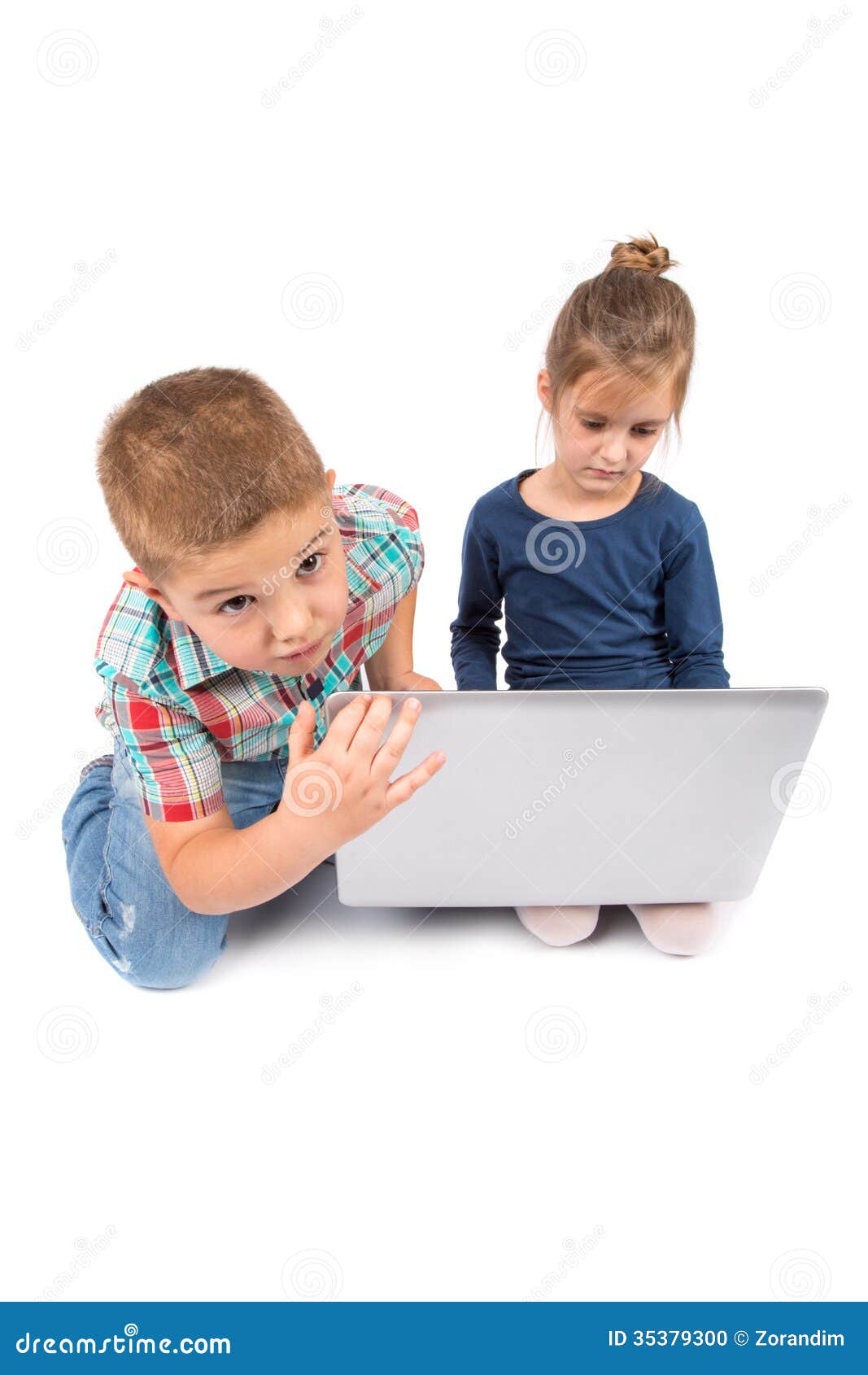 Two Little Kids Using a Laptop Stock Photo - Image of cute, portrait ...