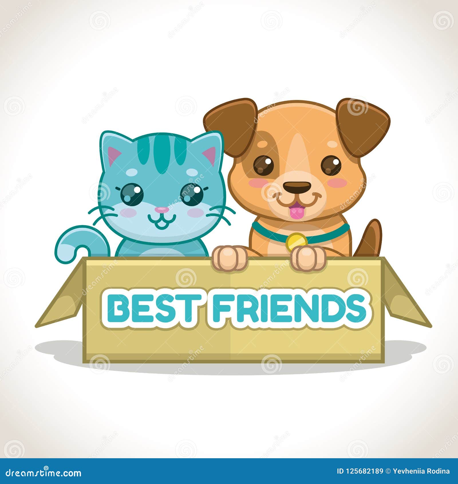 Two Little Pets in the Box. Kitten and Puppy Illustration. Stock Vector ...