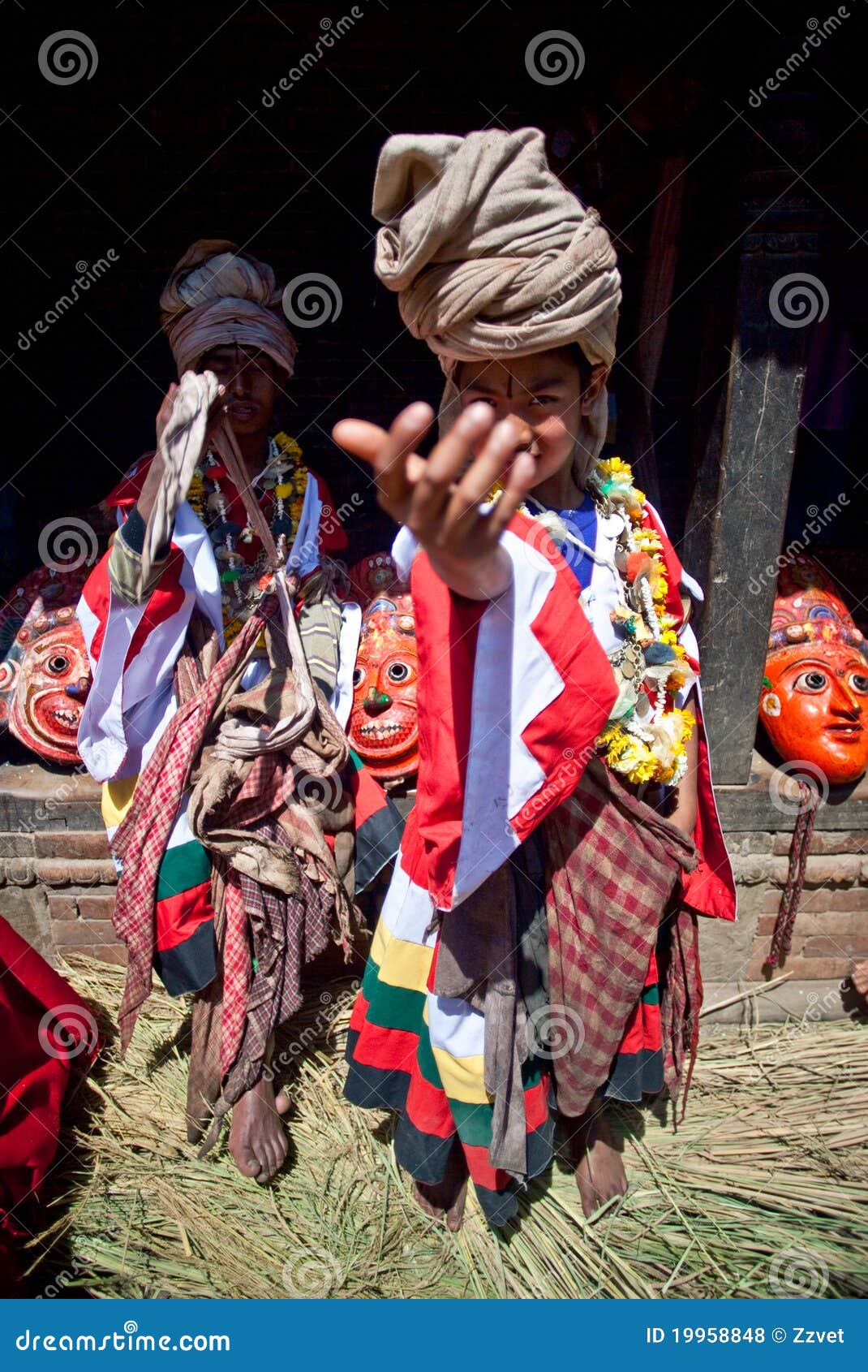 Two Little Priests Performs Puja Ceremony, Nepal Editorial Stock Photo ...