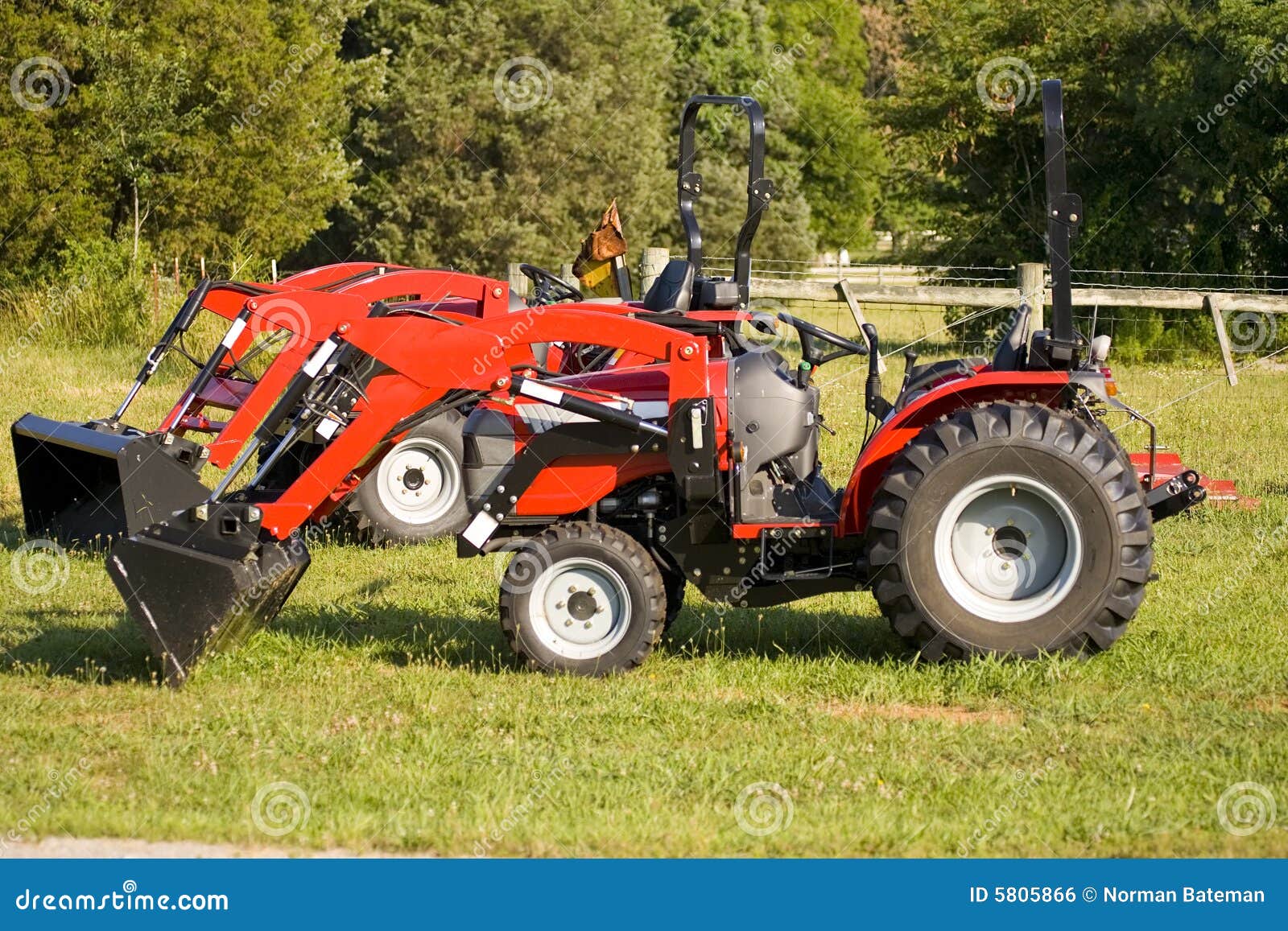 Two Little Red Tractors for Sale Stock Photo - Image of scoop, dirt ...