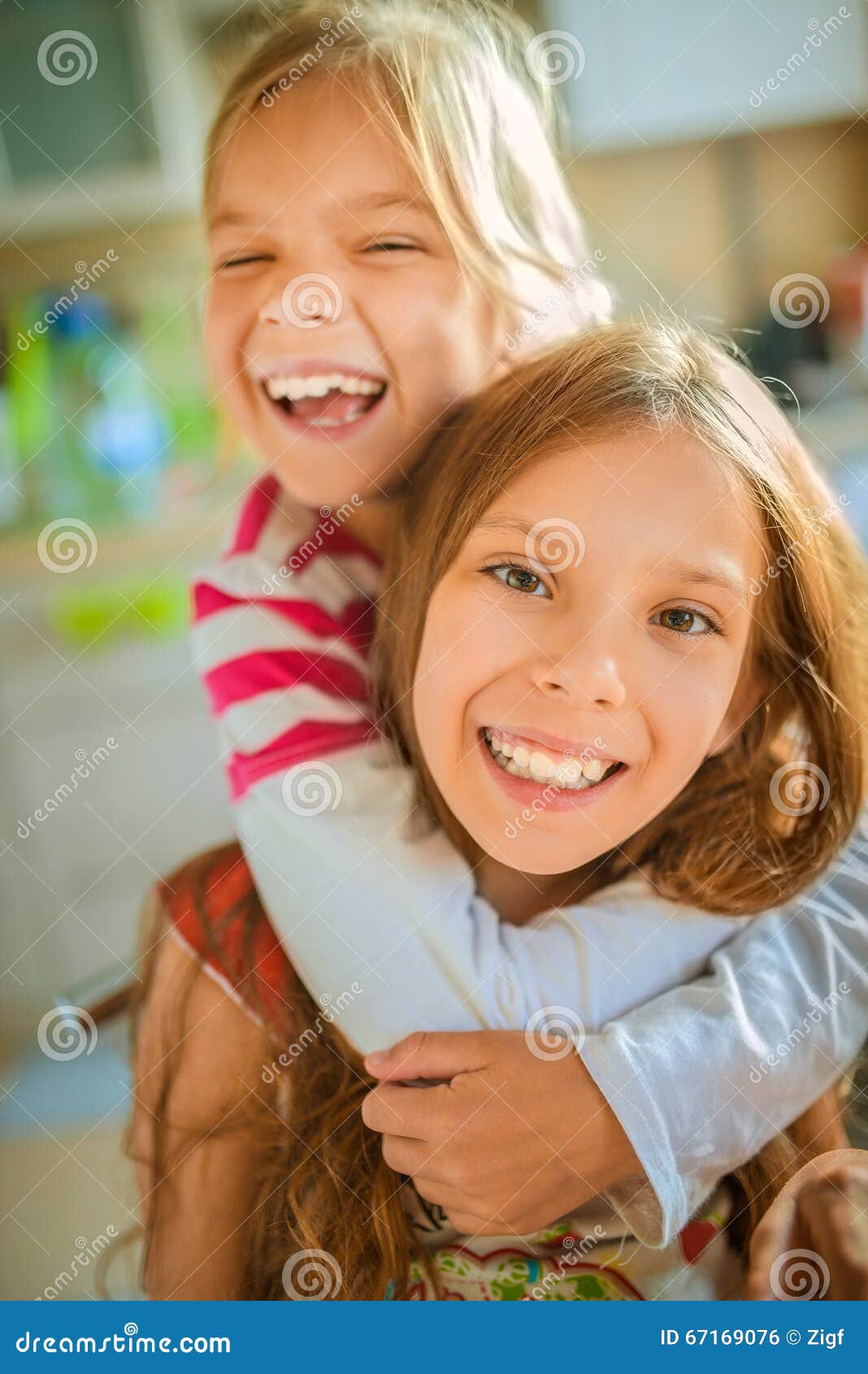 Two Little Sisters Fun Laughing Stock Photo - Image of funny, camera ...