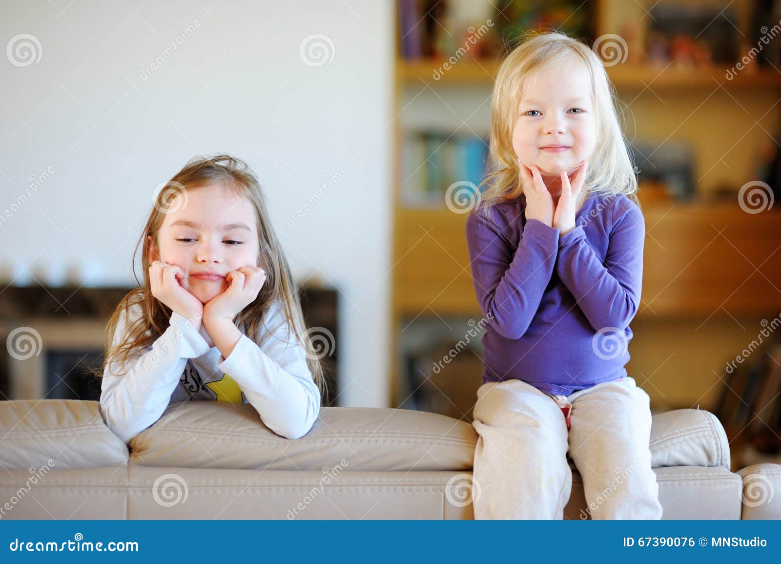 Two Little Sisters Having Fun at Home Stock Photo - Image of playful ...