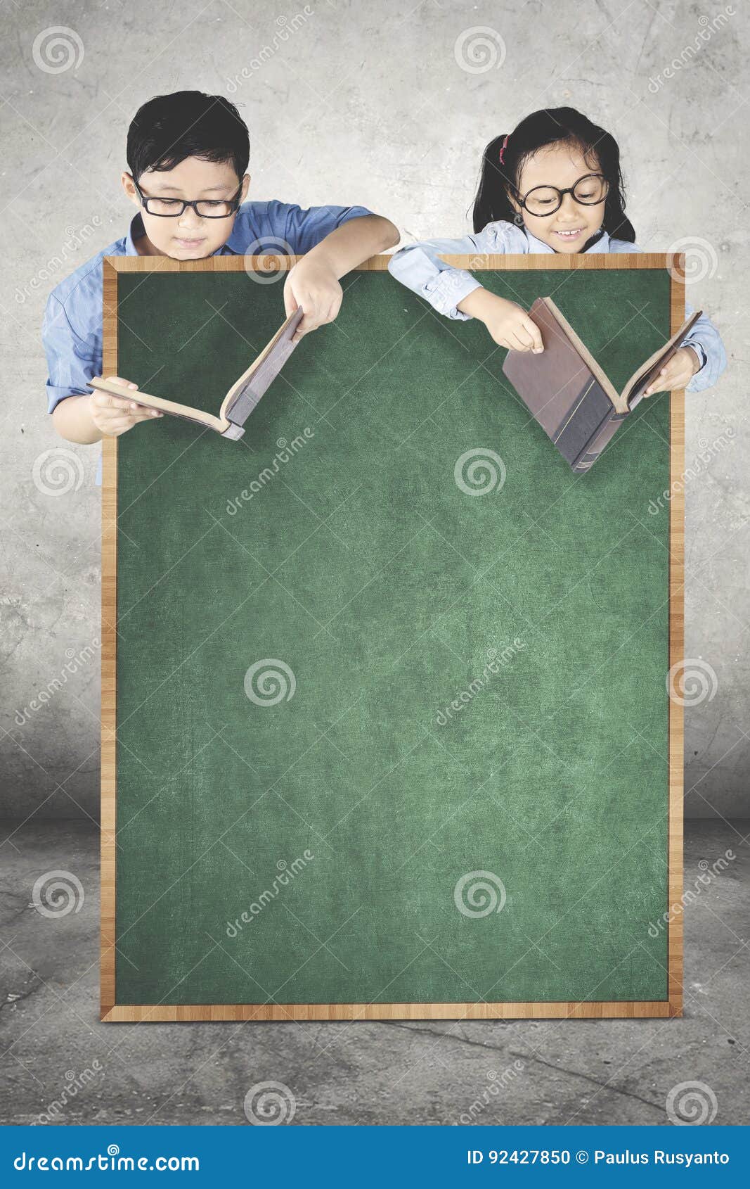 Two Little Students Behind a Chalkboard Stock Photo - Image of ...
