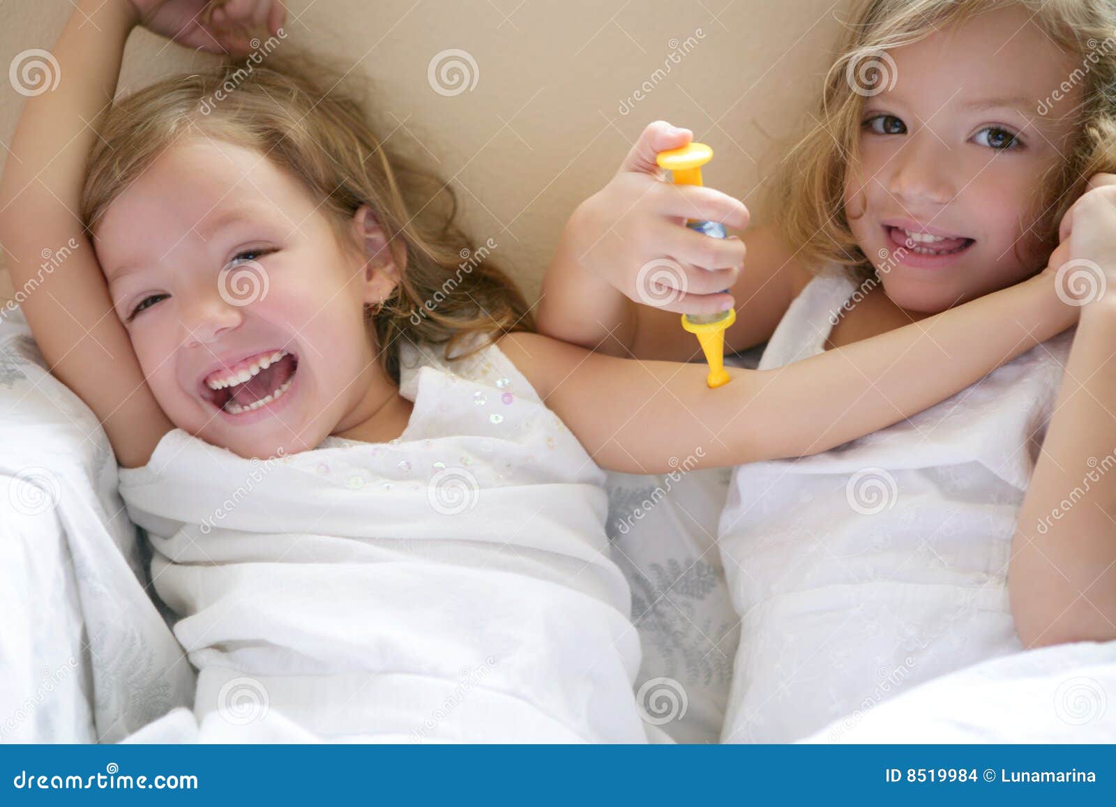 Two Little Twin Sisters, Play Doctors with Syringe Stock Photo - Image ...