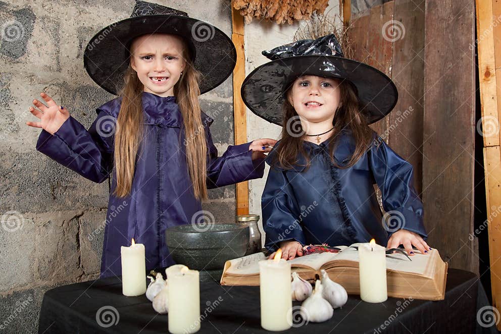Two little witches stock photo. Image of childhood, child - 26464202