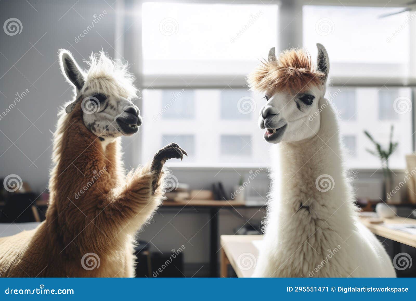 Two Llamas Laughing in the Office Realism, Generative AI Stock Image - Image of enjoyment, funny ...