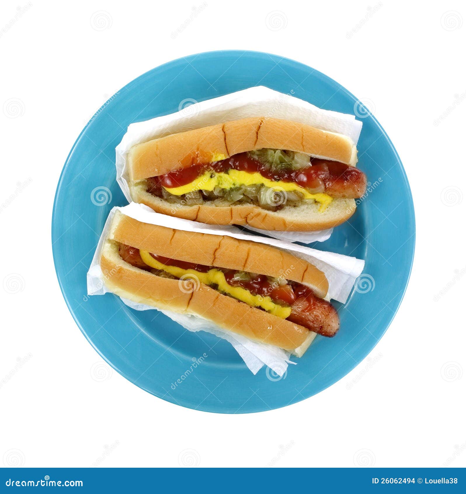 Two Loaded Hot Dogs from Above Stock Photo - Image of mustard ...