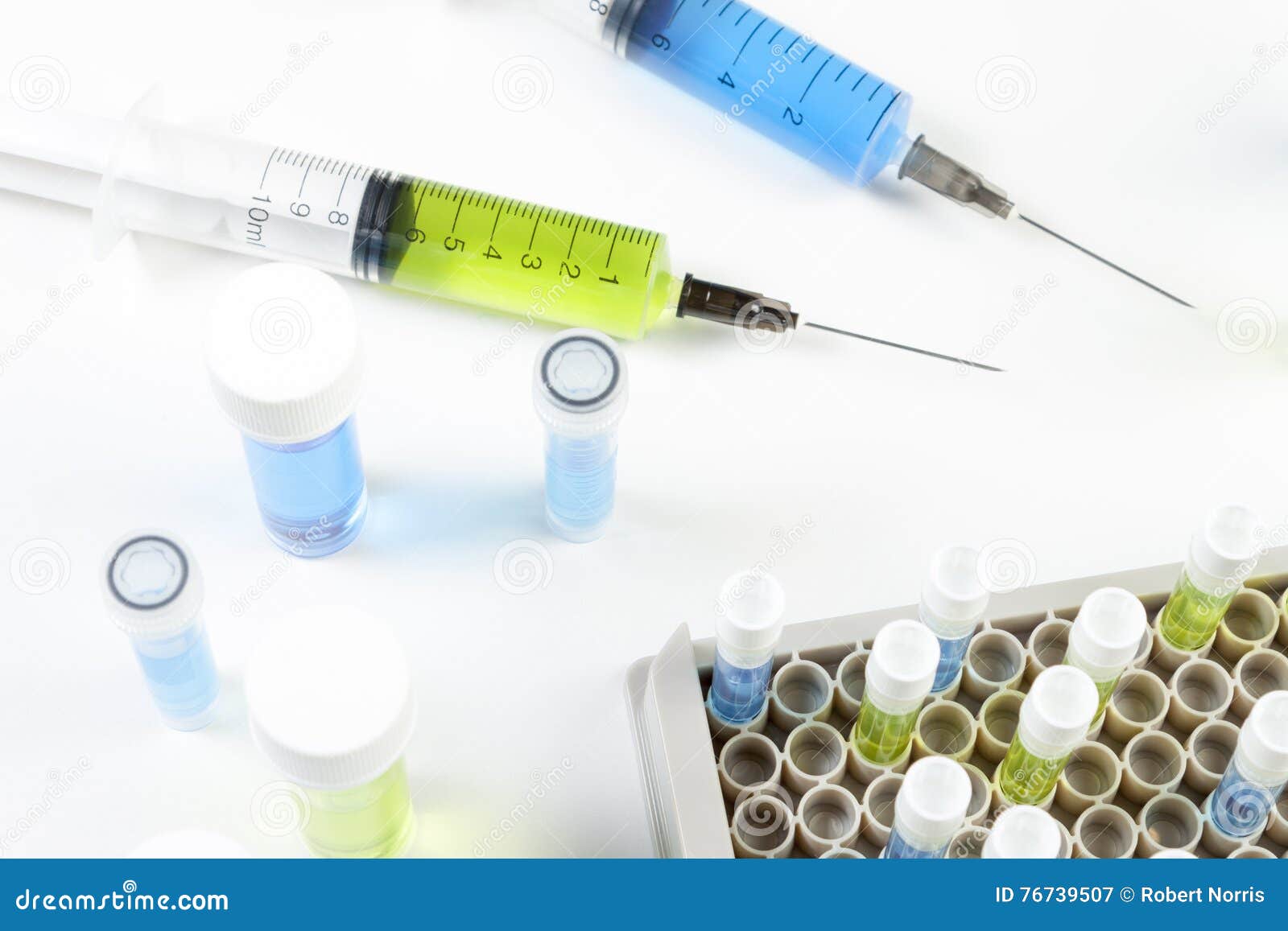 Two Loaded Syringe S and a Vial Rack of Samples Stock Image - Image of ...