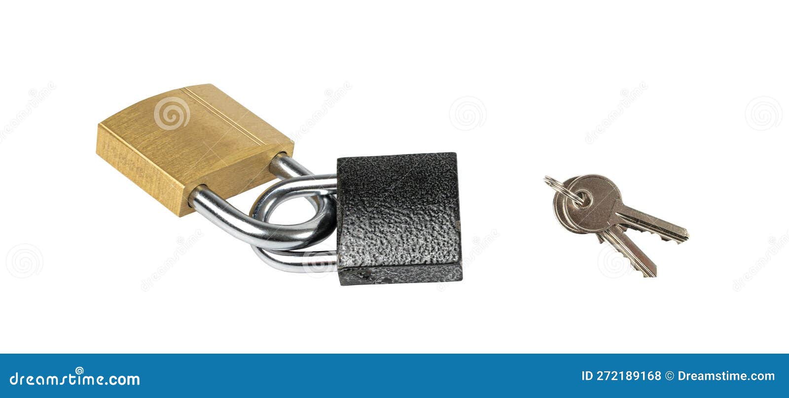 Three Closed Locks Isolated, Golden and Black Padlocks Locked Together ...