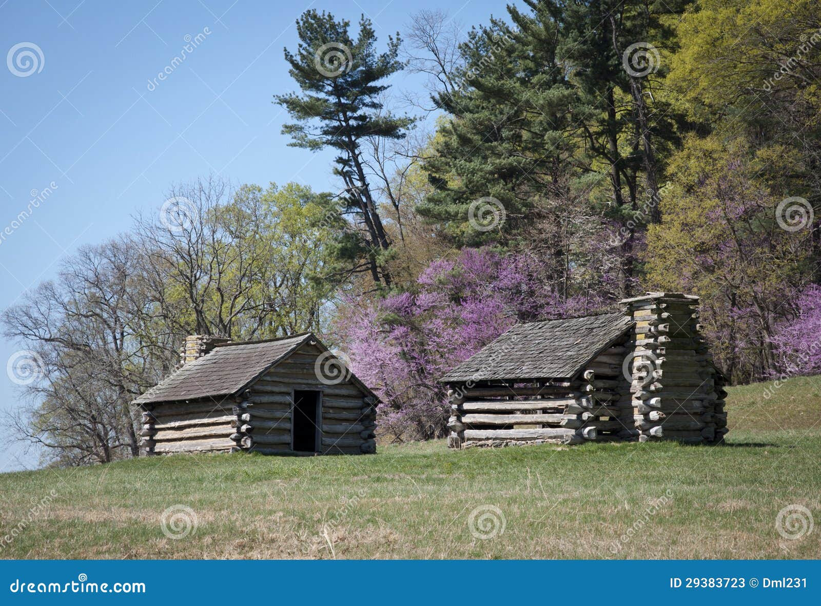 Two Log Cabins on Hill stock image. Image of home, hill - 29383723
