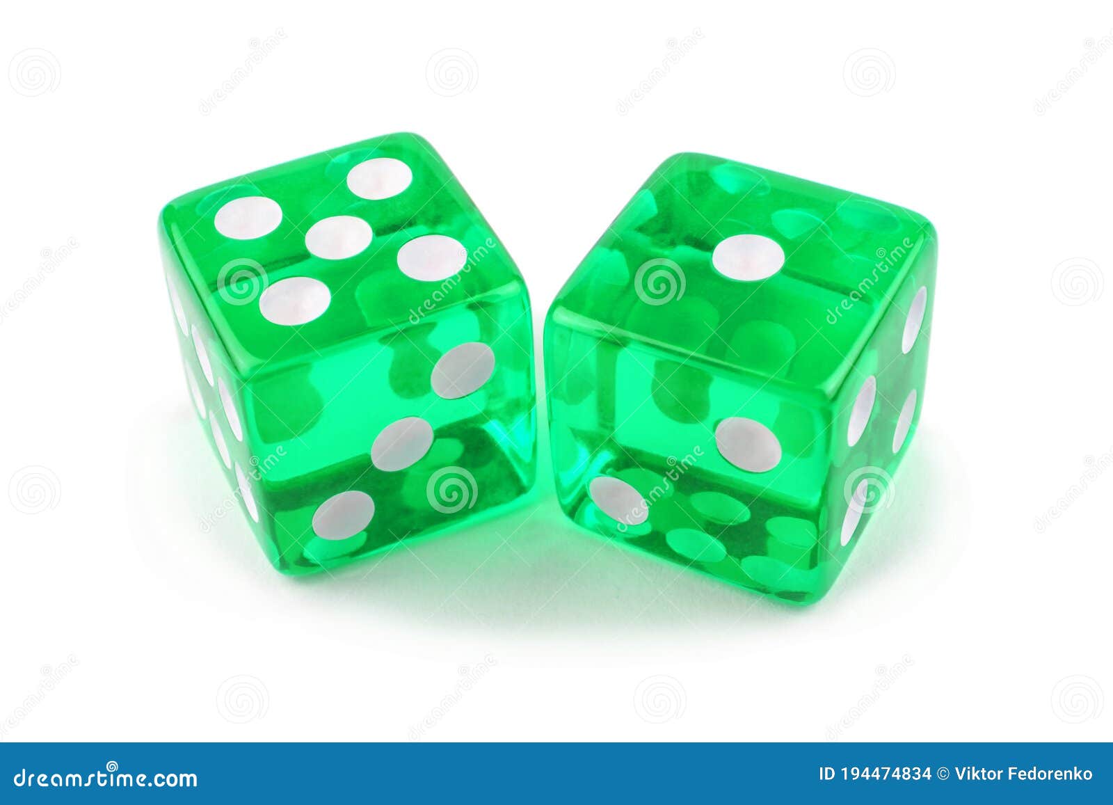 Two Green Dice Isolated on a White Background. Five and One are so ...